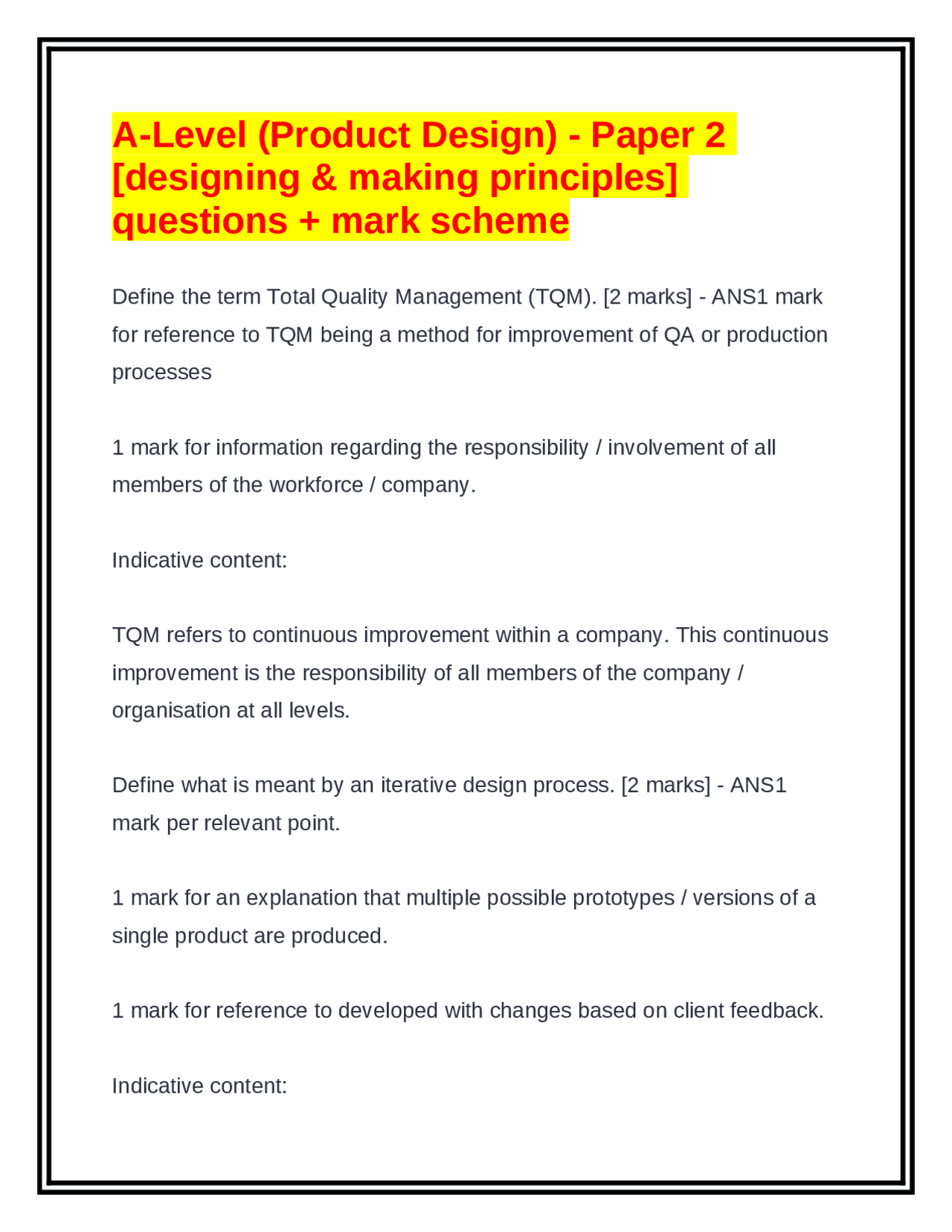 A-Level (Product Design) - Paper 2 [designing & making principles] Q & A | Exams Product ...