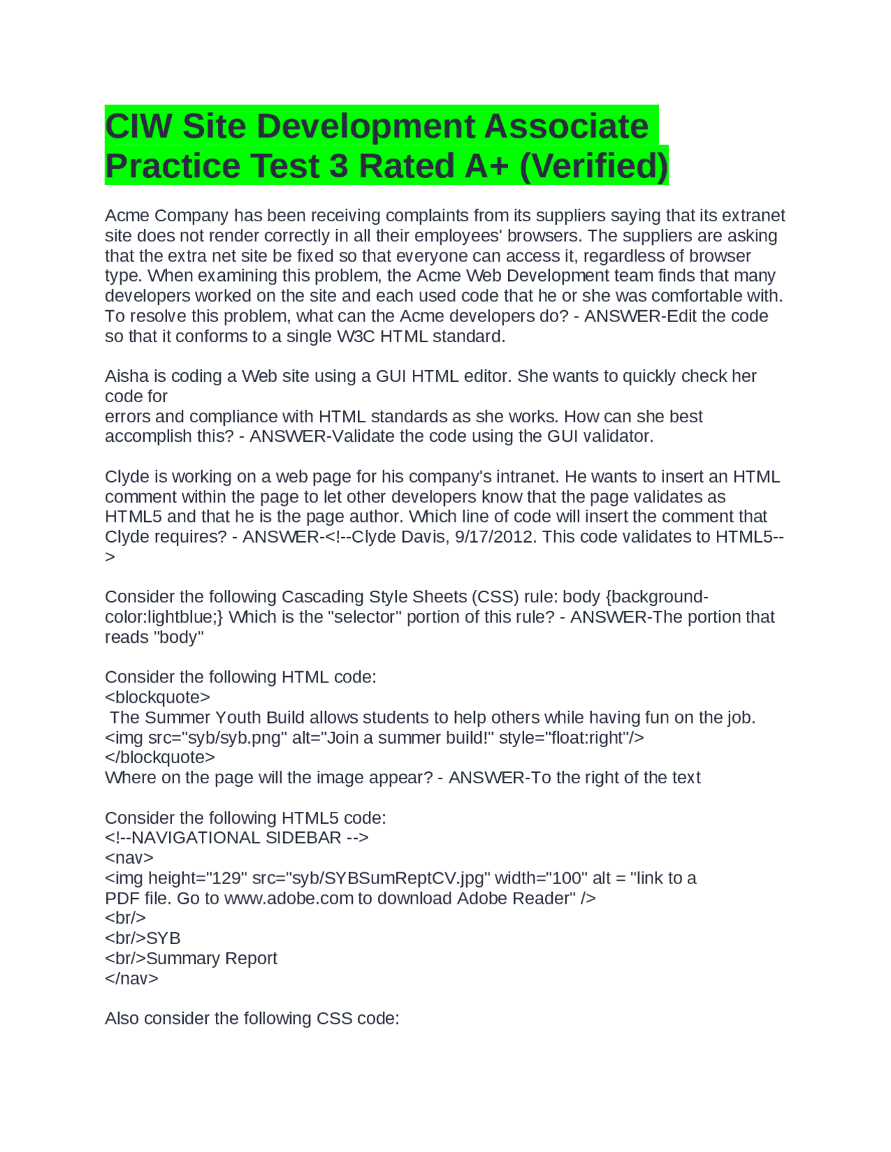 CIW Site Development Associate Practice Test 3 | Exams Advanced ...