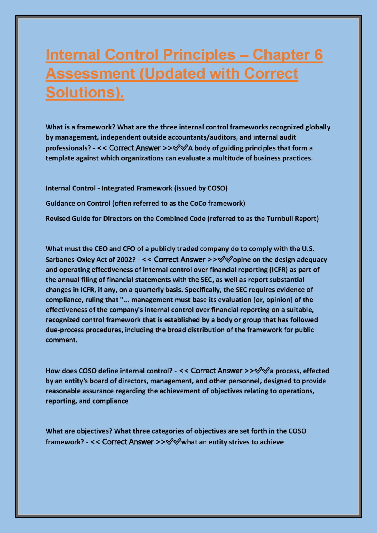 Internal Control Principles – Chapter 6 Assessment (Updated with ...