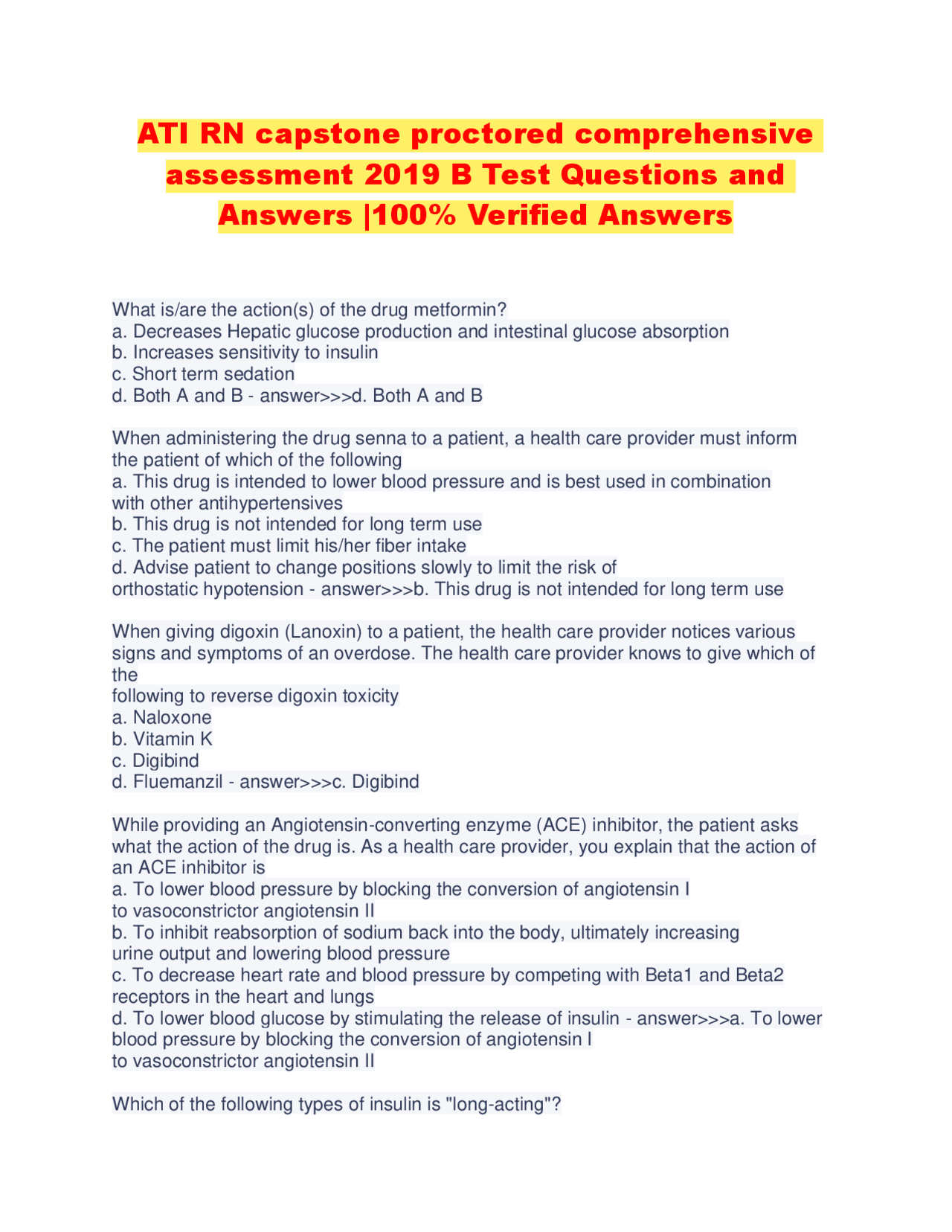 ATI RN capstone proctored comprehensive assessment 2019 B Test ...