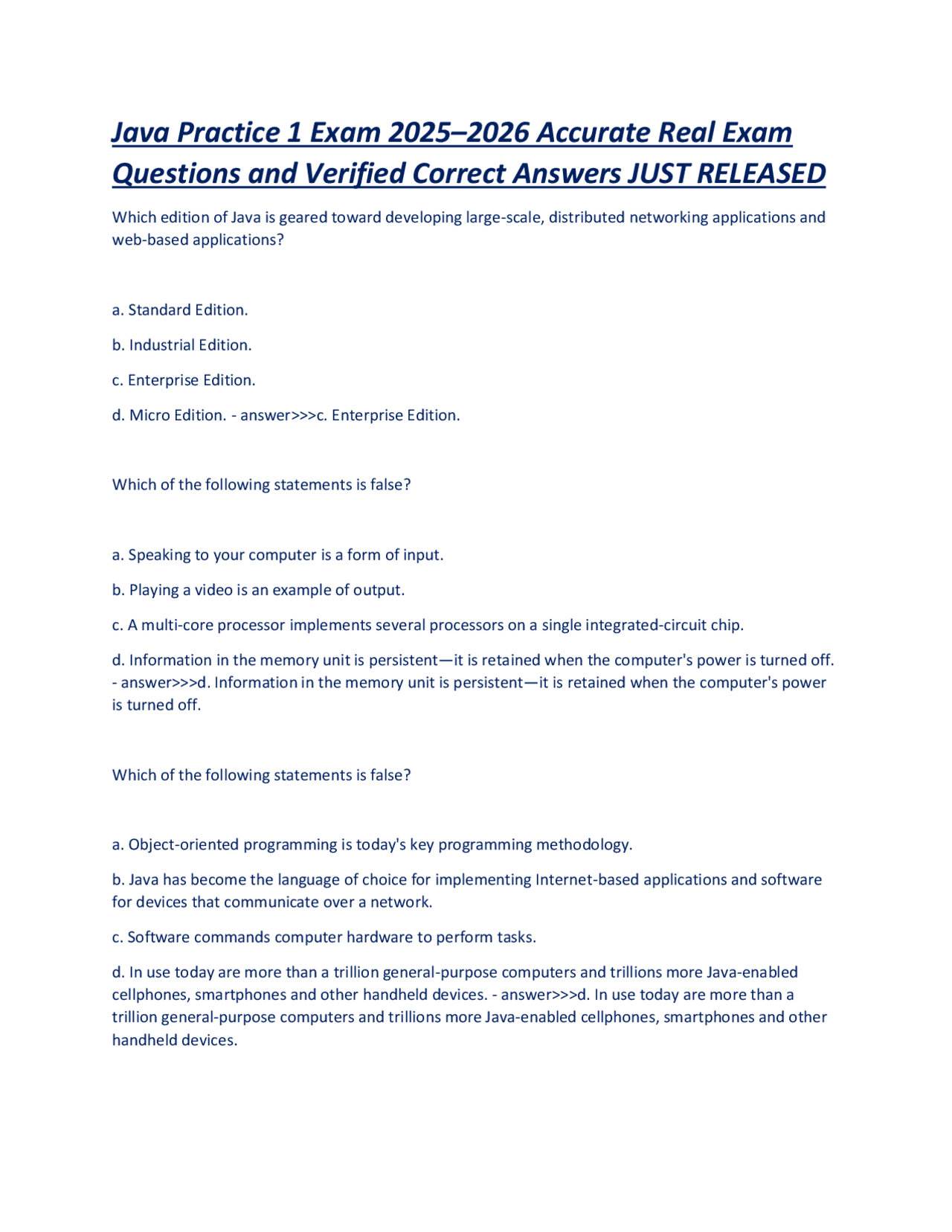 Java Practice 1 Exam – 2025–2026 – Programming Fundamentals Accurate ...