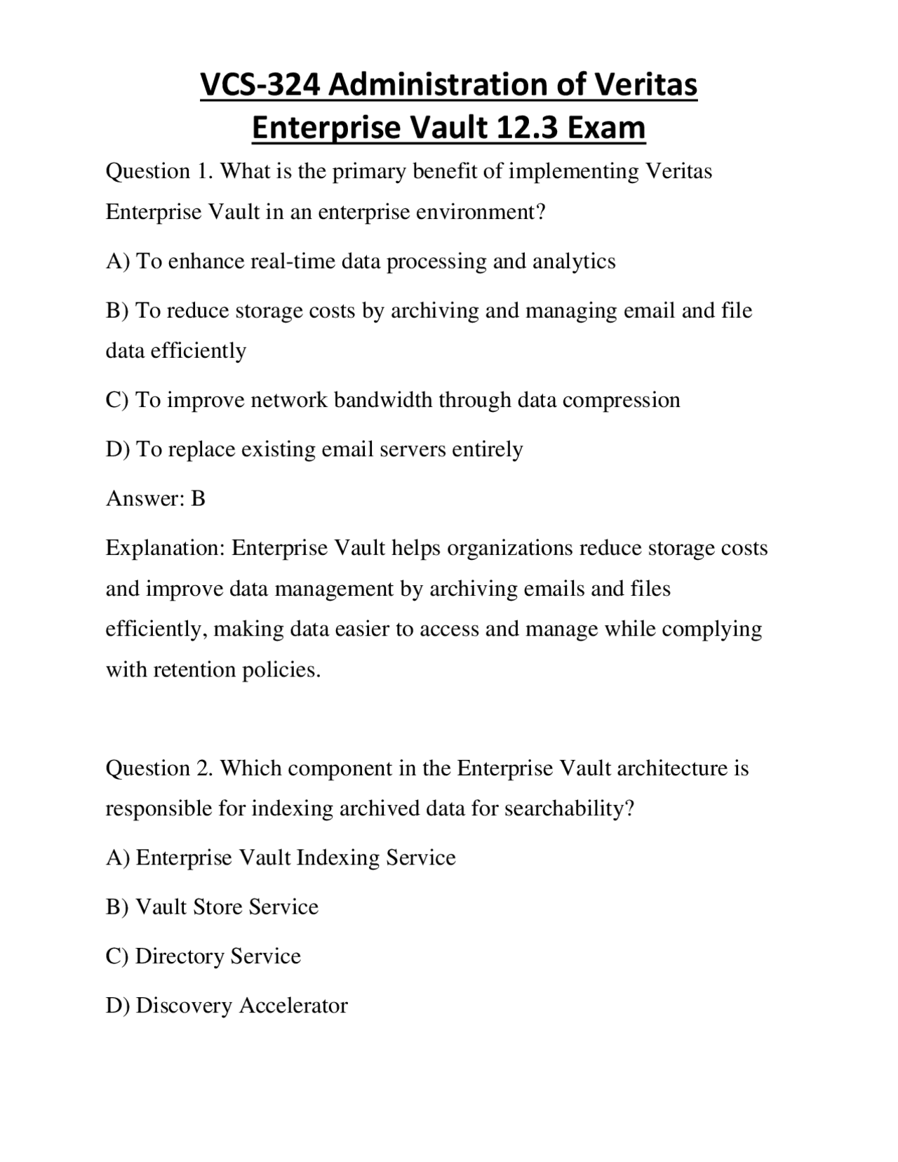 VCS-324 Administration of Veritas Enterprise Vault 12.3 Exam | Exams ...