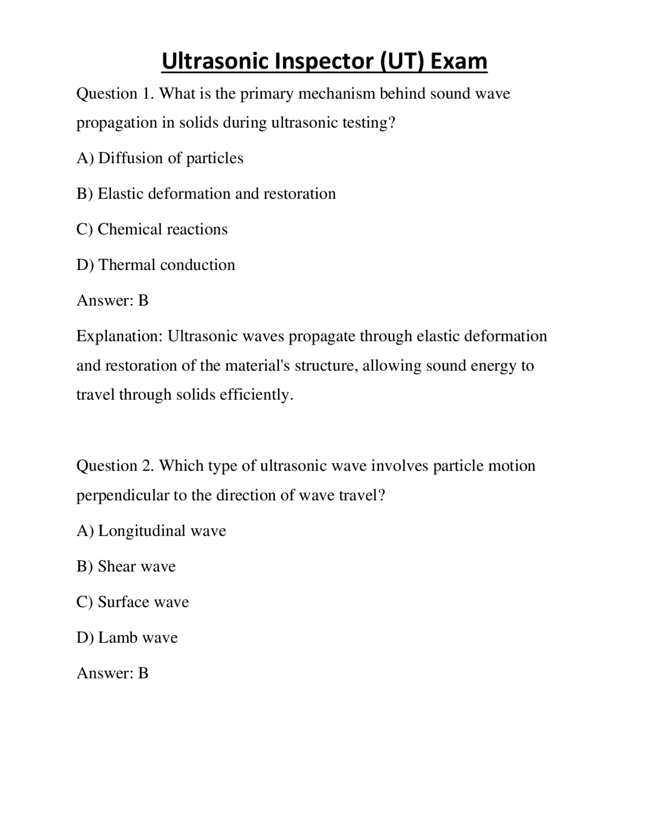 Ultrasonic Inspector (UT) Exam | Exams Technology | Docsity