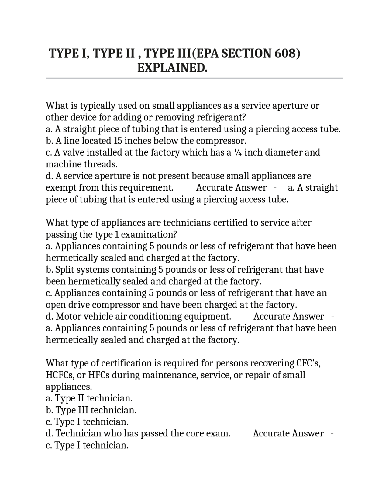TYPE I, TYPE II , TYPE III(EPA SECTION 608) EXPLAINED. | Exams ...
