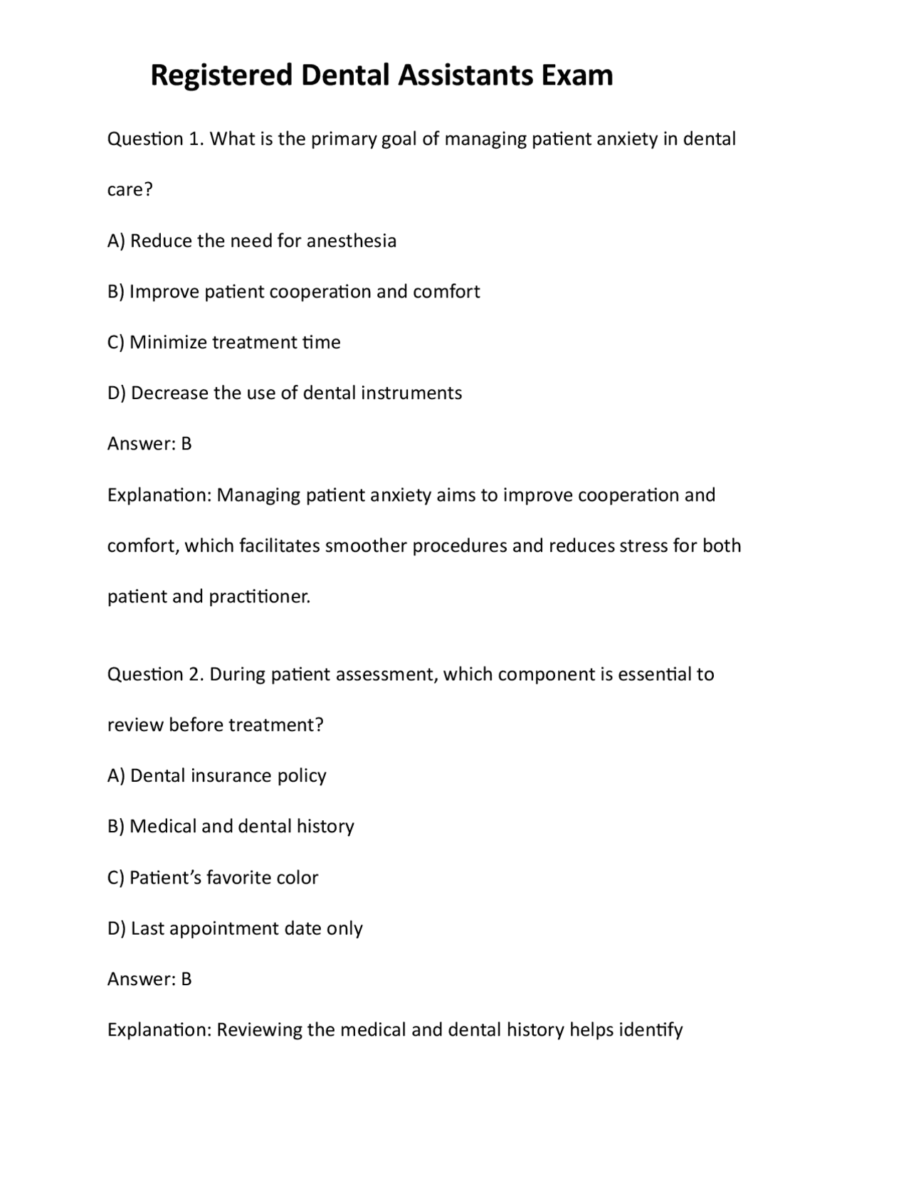 Registered Dental Assistants Exam: Practice Questions and Answers ...