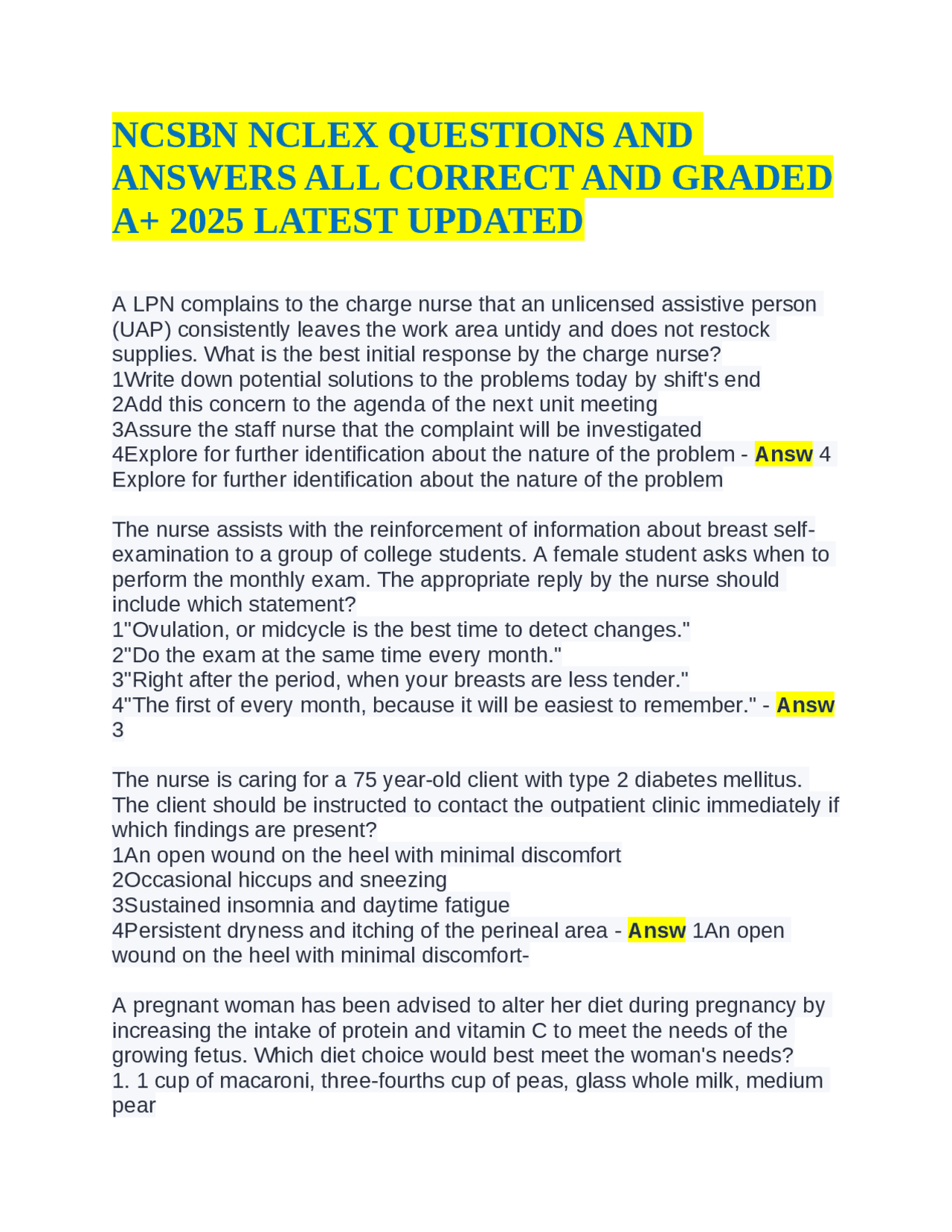 NCSBN NCLEX QUESTIONS AND ANSWERS ALL CORRECT AND GRADED A+ 2025 LATEST ...