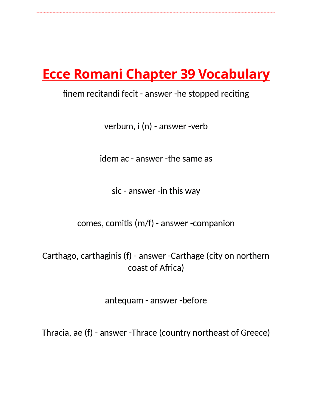 Ecce Romani Chapter 39 Vocabulary.docx | Exams Nursing | Docsity