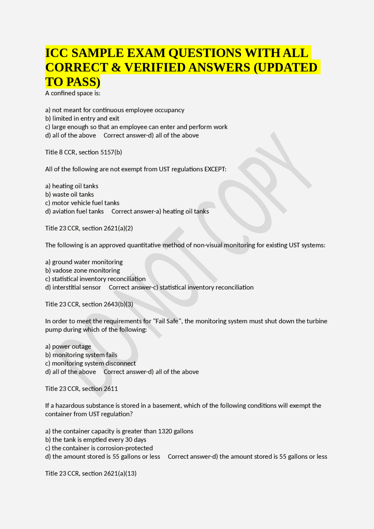 ICC Sample Exam Questions – All Correct & Verified Answers (Updated to ...