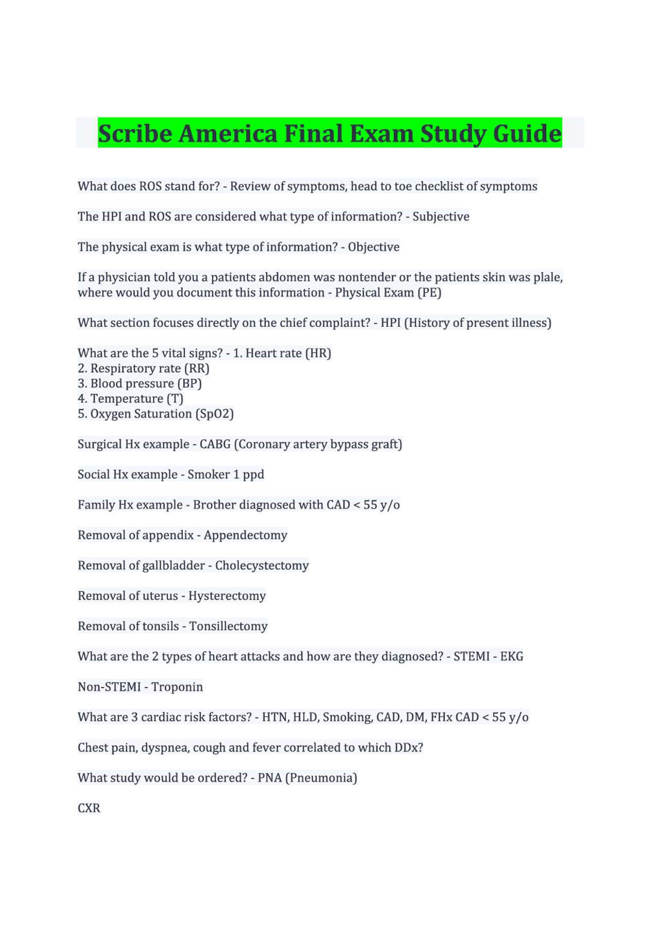 Scribe America OP Final Exam 2025 UPDATE COMPREHENSIVE QUESTIONS AND ...