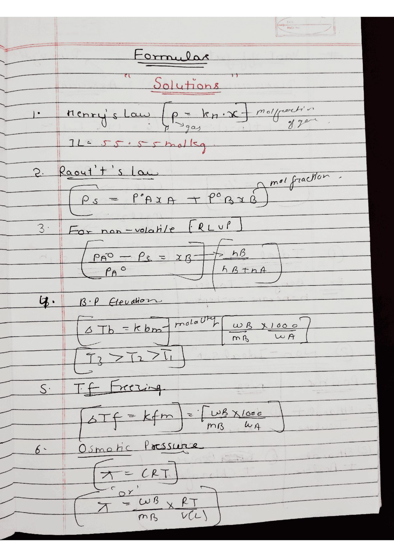 solutions [formula sheet ] | Cheat Sheet Chemistry | Docsity