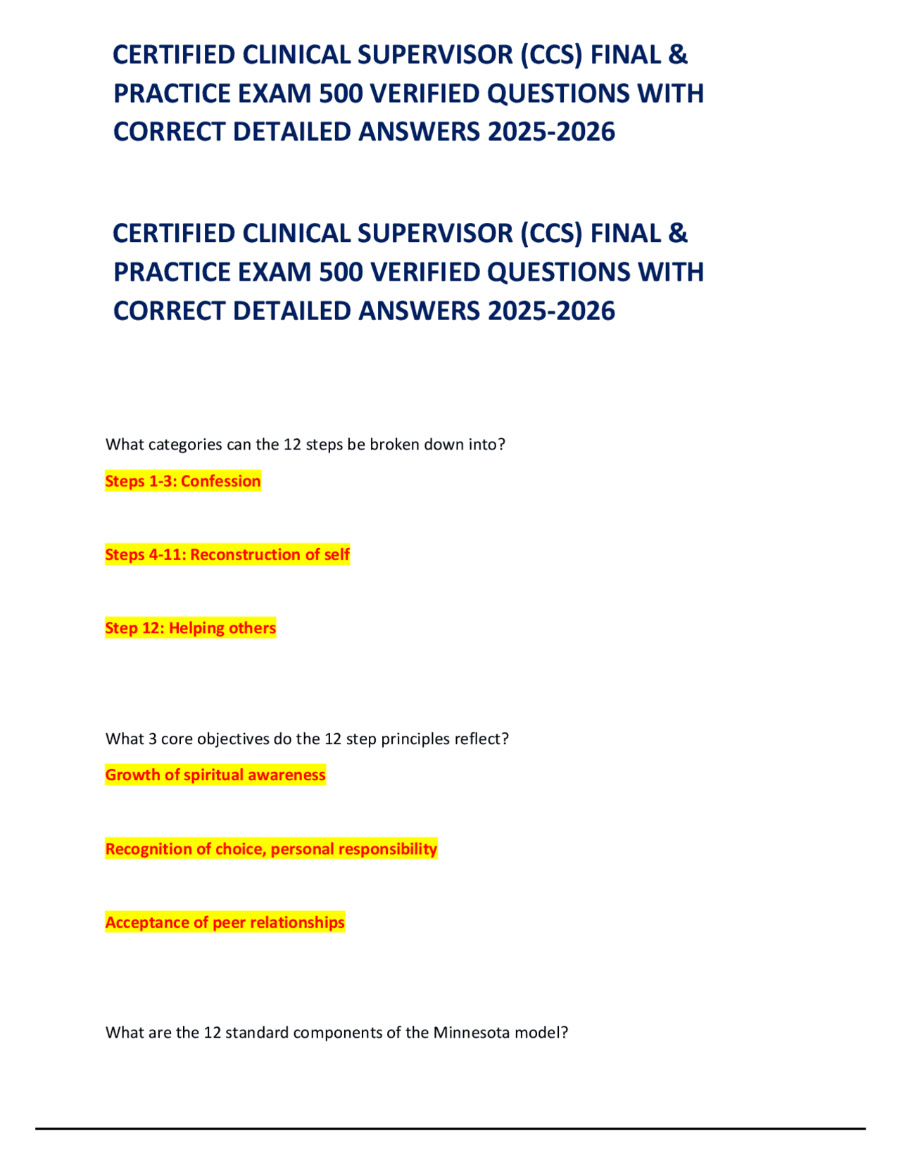 CERTIFIED CLINICAL SUPERVISOR (CCS) FINAL & PRACTICE EXAM | Exams ...
