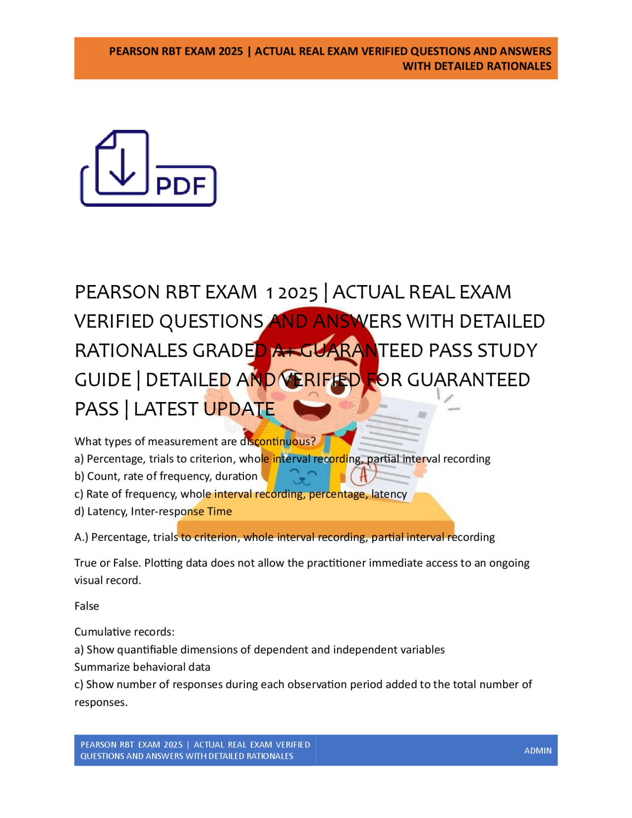 PEARSON RBT EXAM 1 2025 | ACTUAL REAL EXAM VERIFIED QUESTIONS AND ...