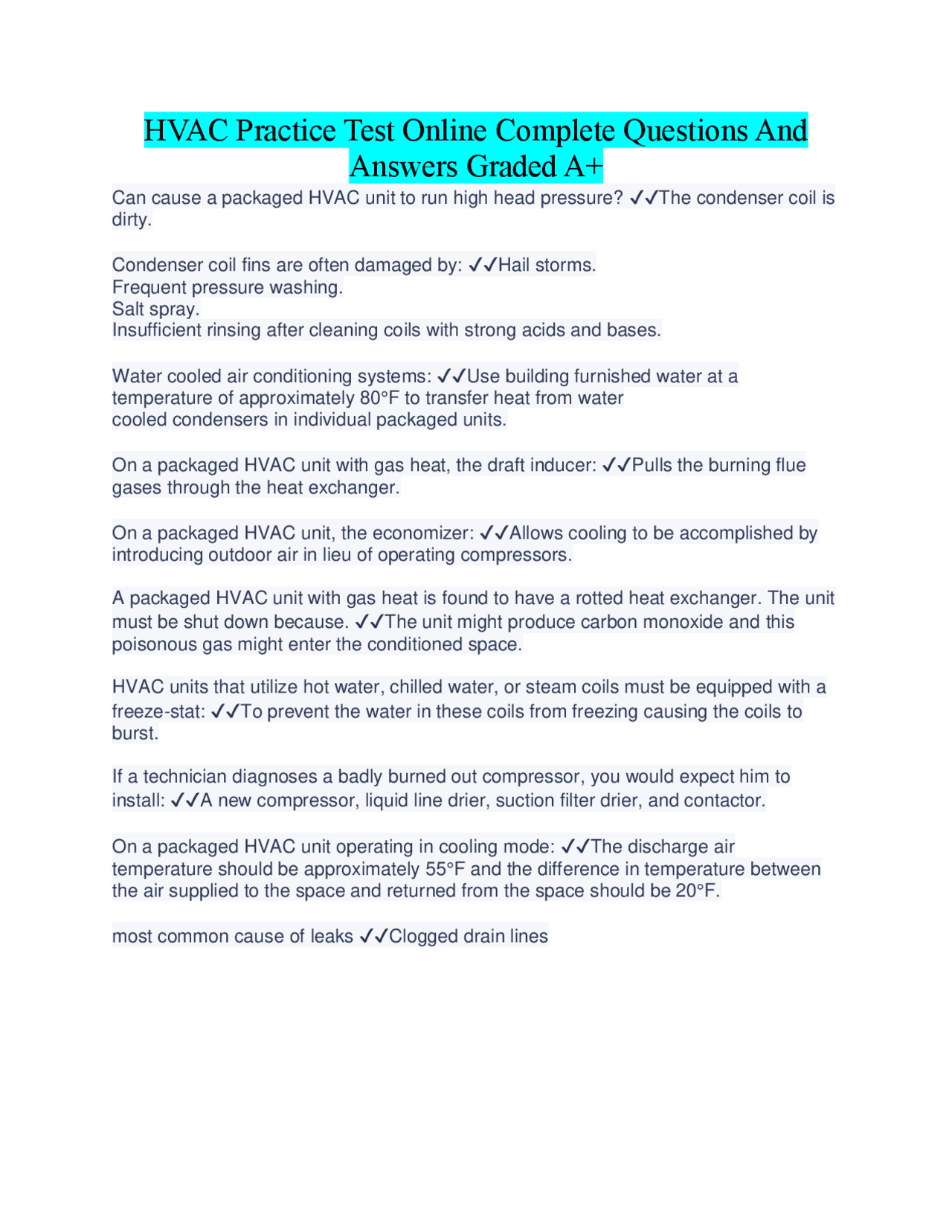 HVAC Practice Test Online Complete Questions And Answers Graded A ...