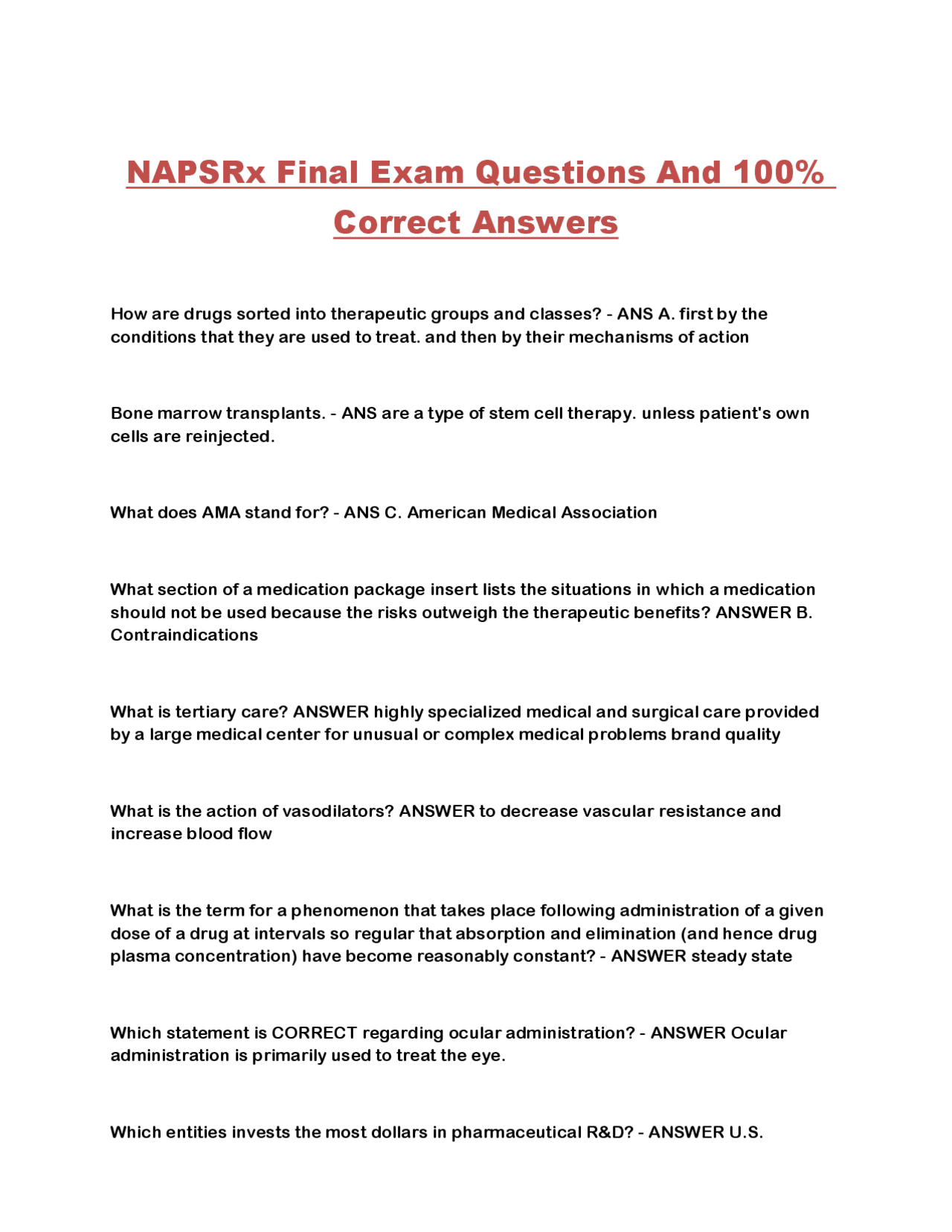 Pharmacology and Pharmaceutical Sales Exam Questions | Exams Advanced ...