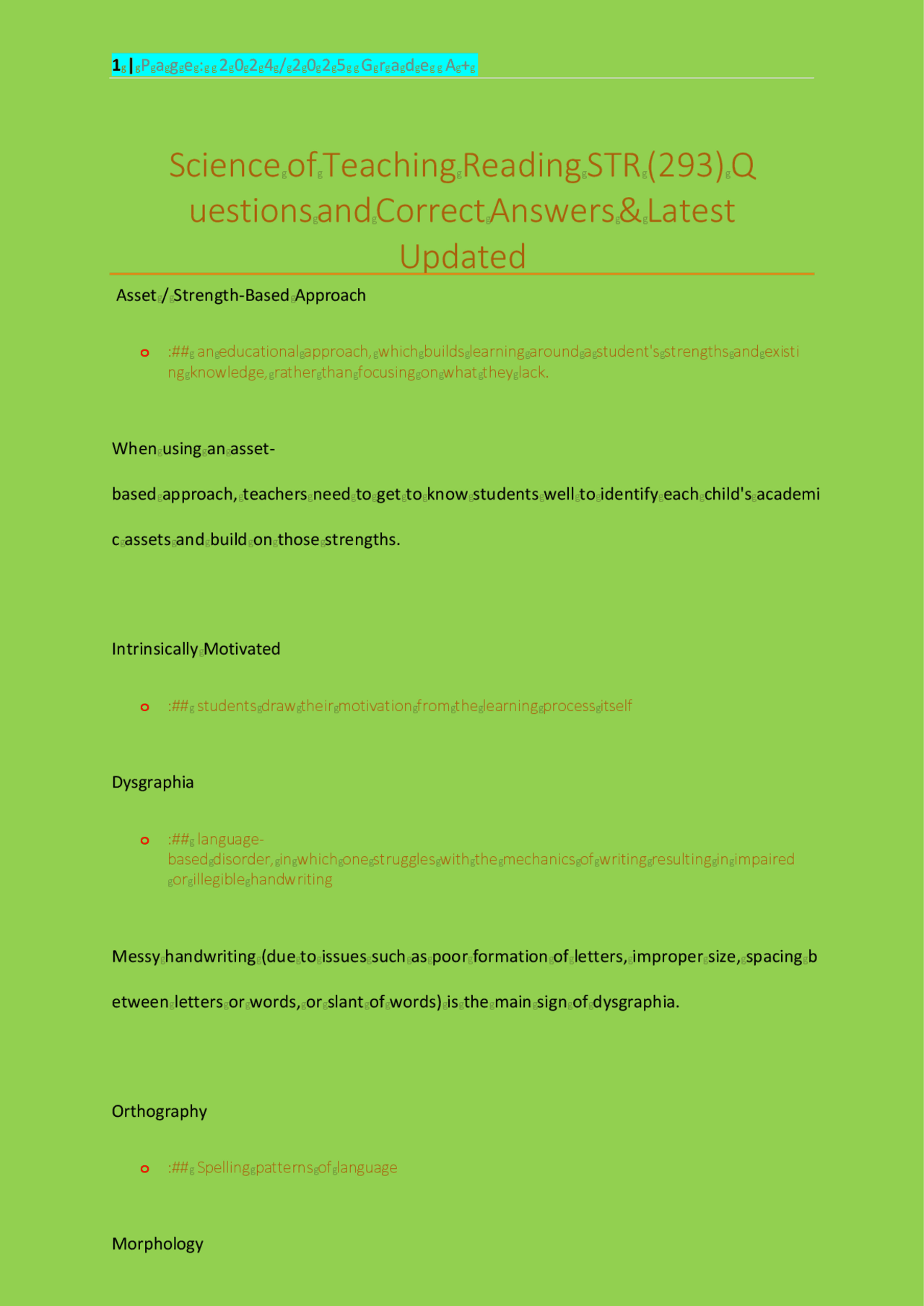 STR 293 EXAM 2024 (SCIENCE OF TEACHING READING STR 293) TEACHER ...