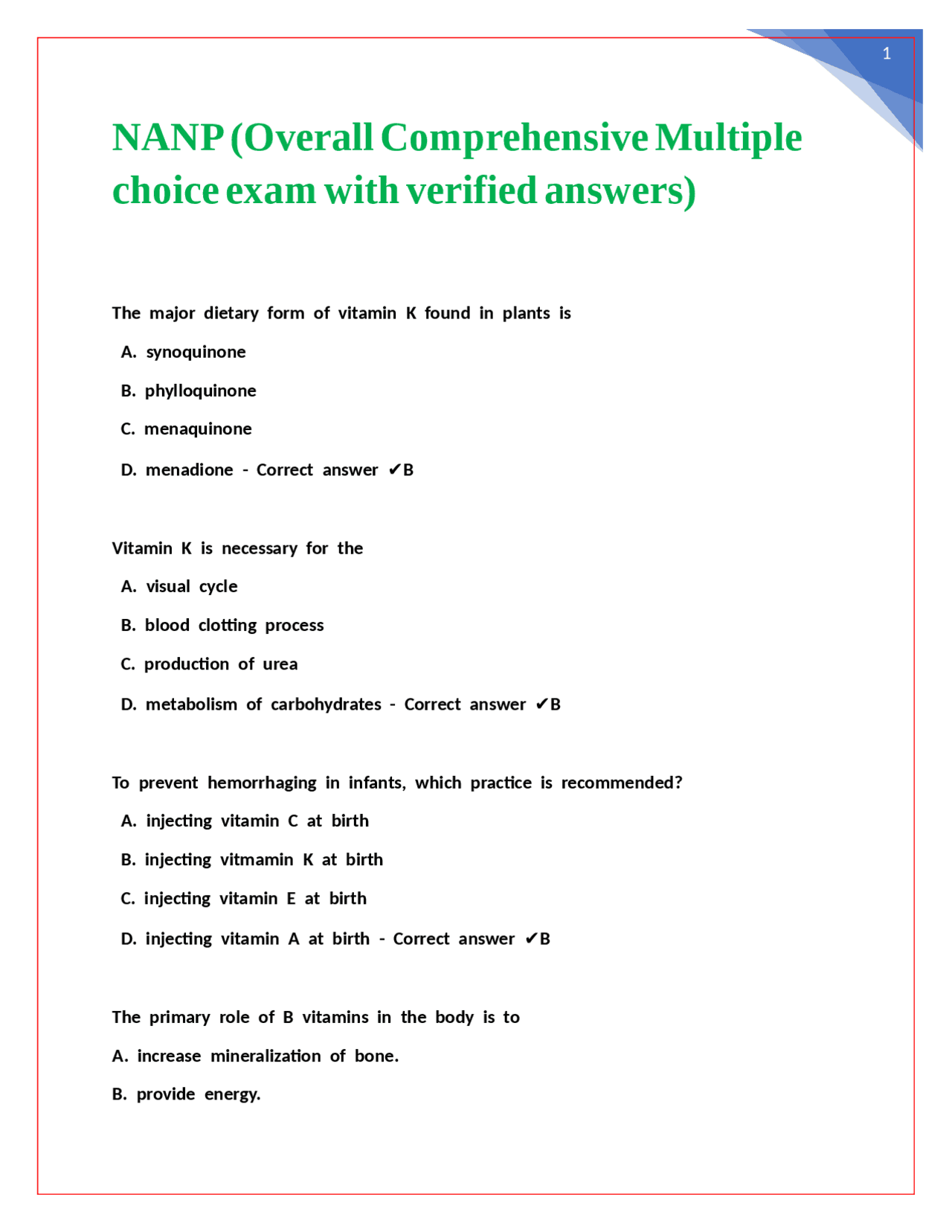 Nutrition Exam: Vitamins, Minerals, and Metabolism | Exams Nutrition ...