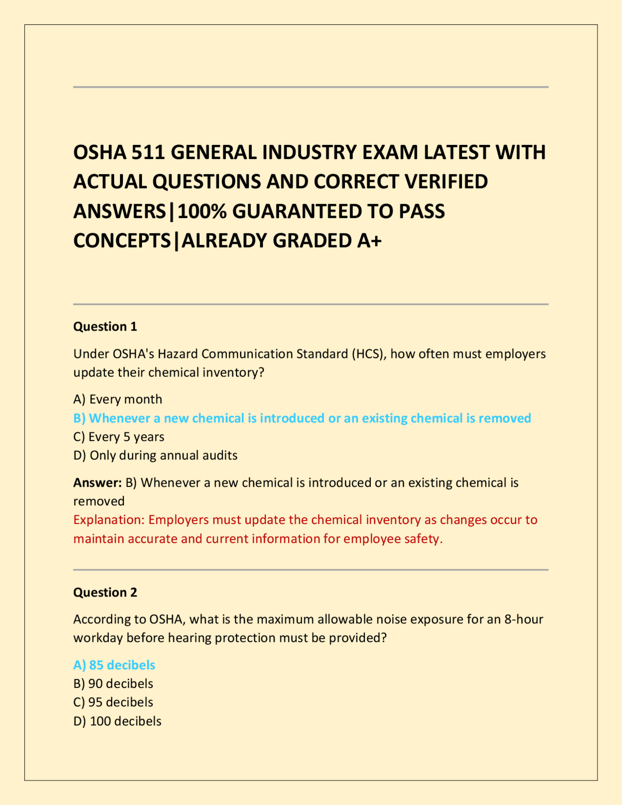 OSHA 511 GENERAL INDUSTRY EXAM LATEST WITH ACTUAL QUESTIONS AND CORRECT ...