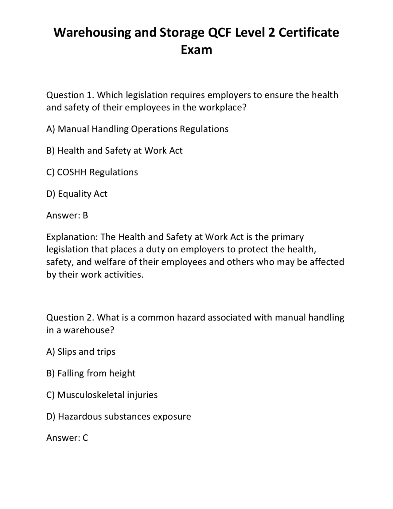 Warehousing and Storage QCF Level 2 Certificate Exam | Exams Technology ...