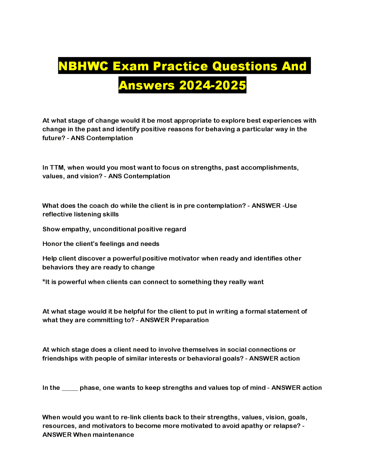 NBHWC Exam Practice Questions And Answers 2024-2025 | Exams Advanced Education | Docsity