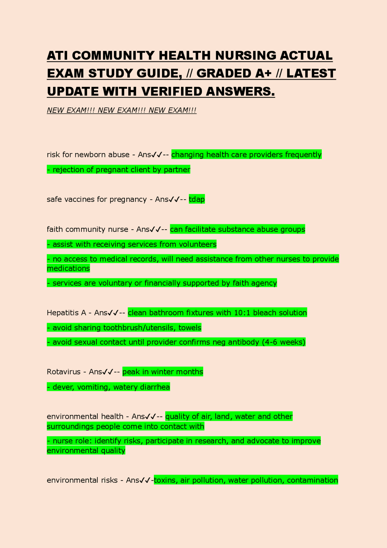 ATI COMMUNITY HEALTH NURSING ACTUAL EXAM STUDY GUIDE, // GRADED A+ ...