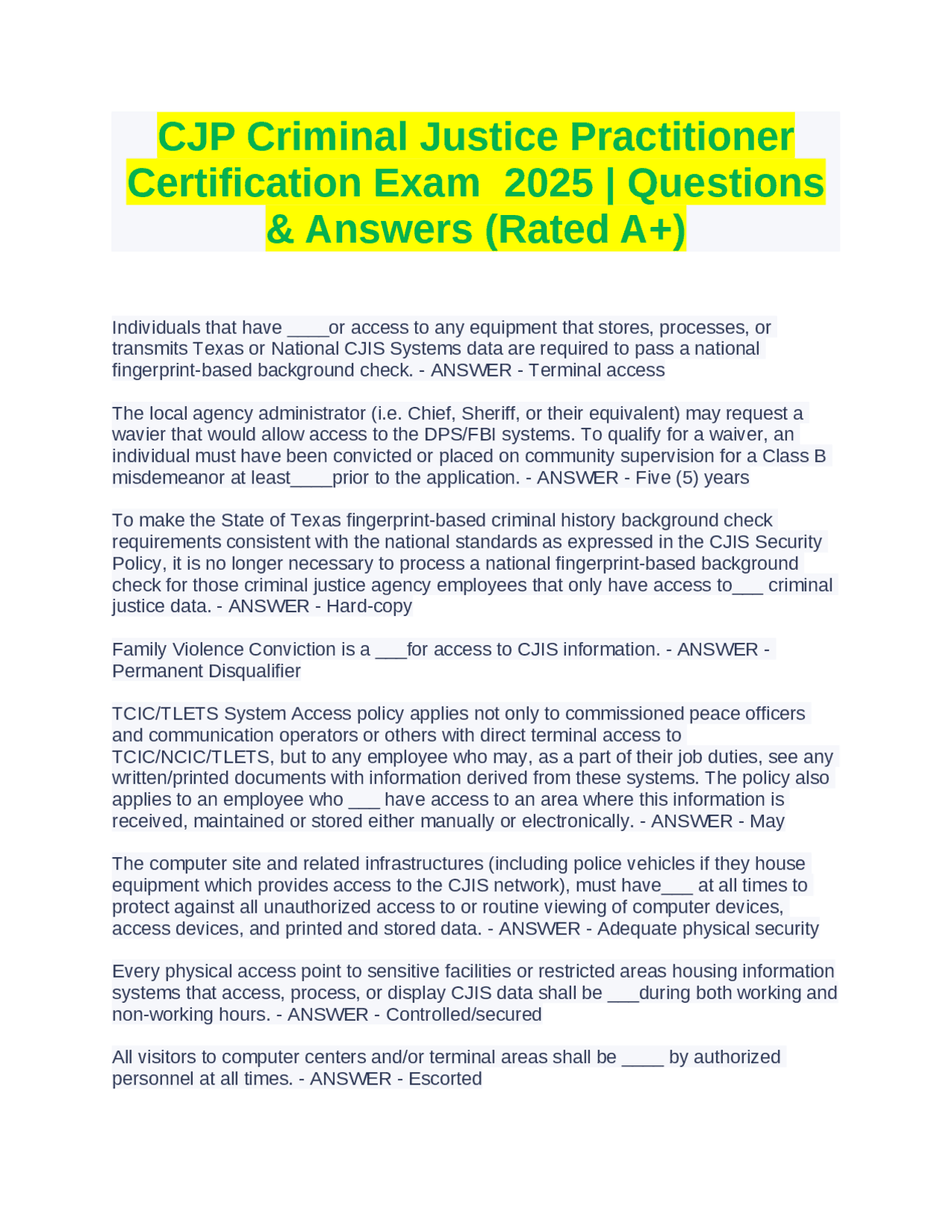 CJP Criminal Justice Practitioner Certification Exam 2025 | Questions ...
