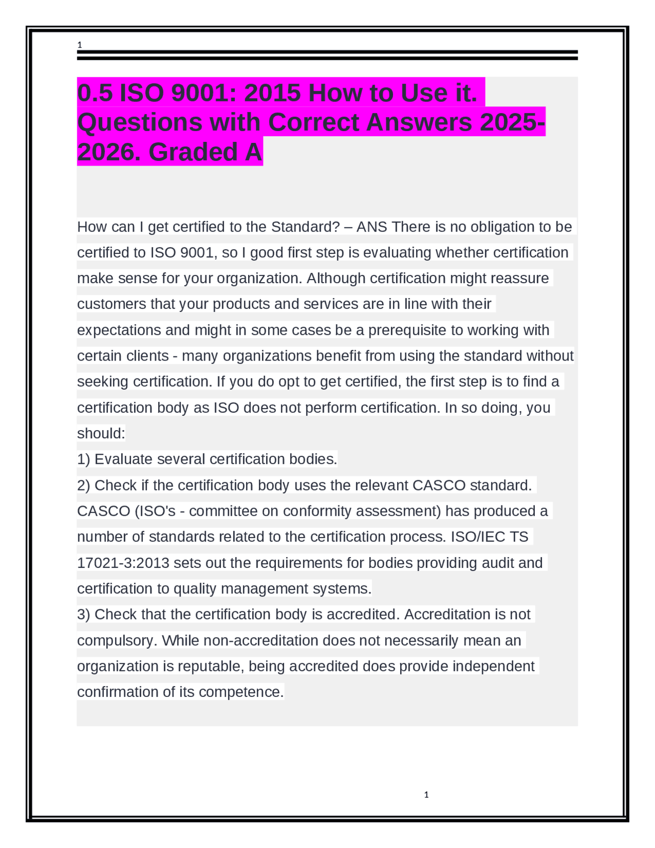 0.5 ISO 9001: 2015 How to Use it. Questions with Correct Answers 2025 ...