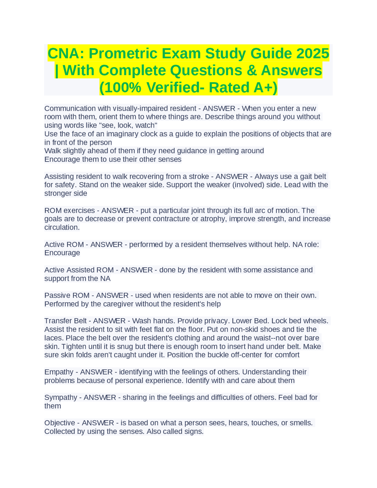 CNA: Prometric Exam Study Guide 2025 | With Complete Questions ...