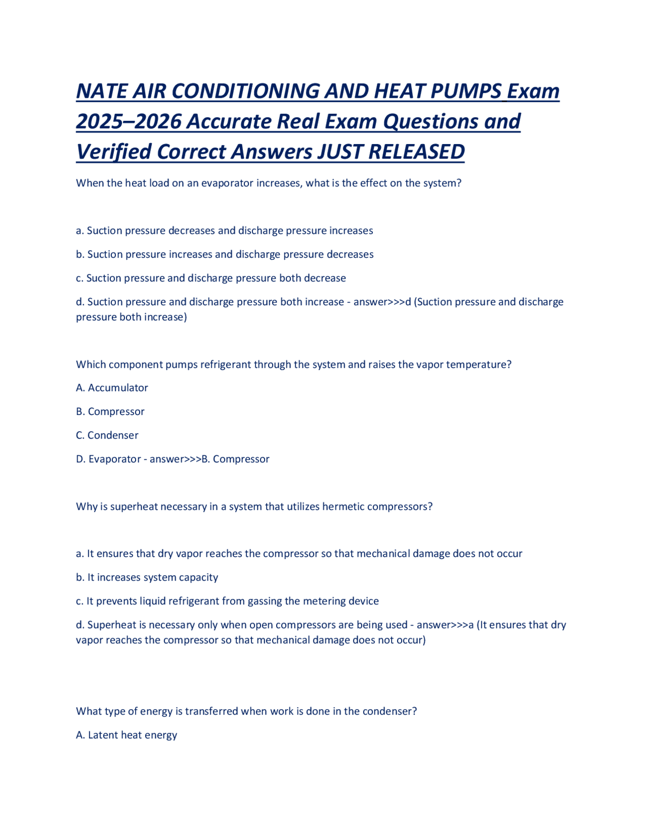 NATE Air Conditioning and Heat Pumps Exam – 2025–2026 –HVAC ...