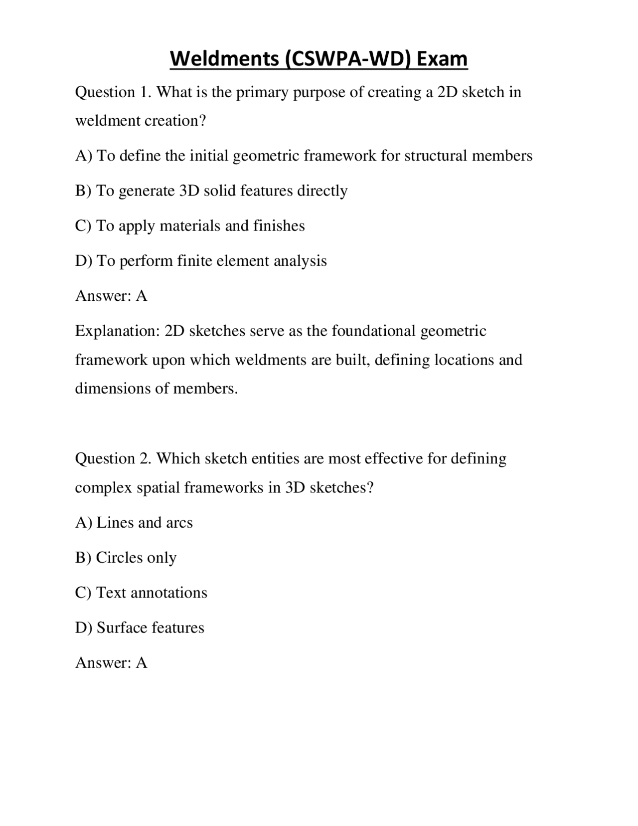 Weldments (CSWPA-WD) Exam | Exams Technology | Docsity