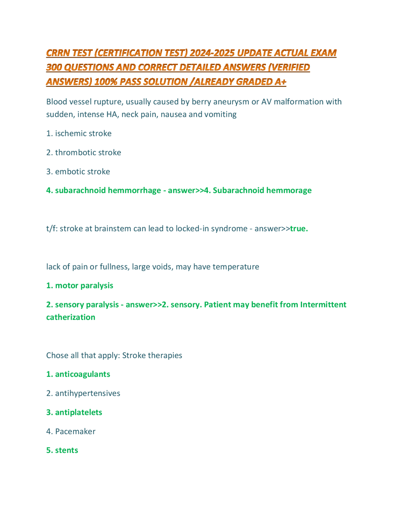 CRRN TEST Exam latest 2025–2026 Exam Questions and Verified Correct ...