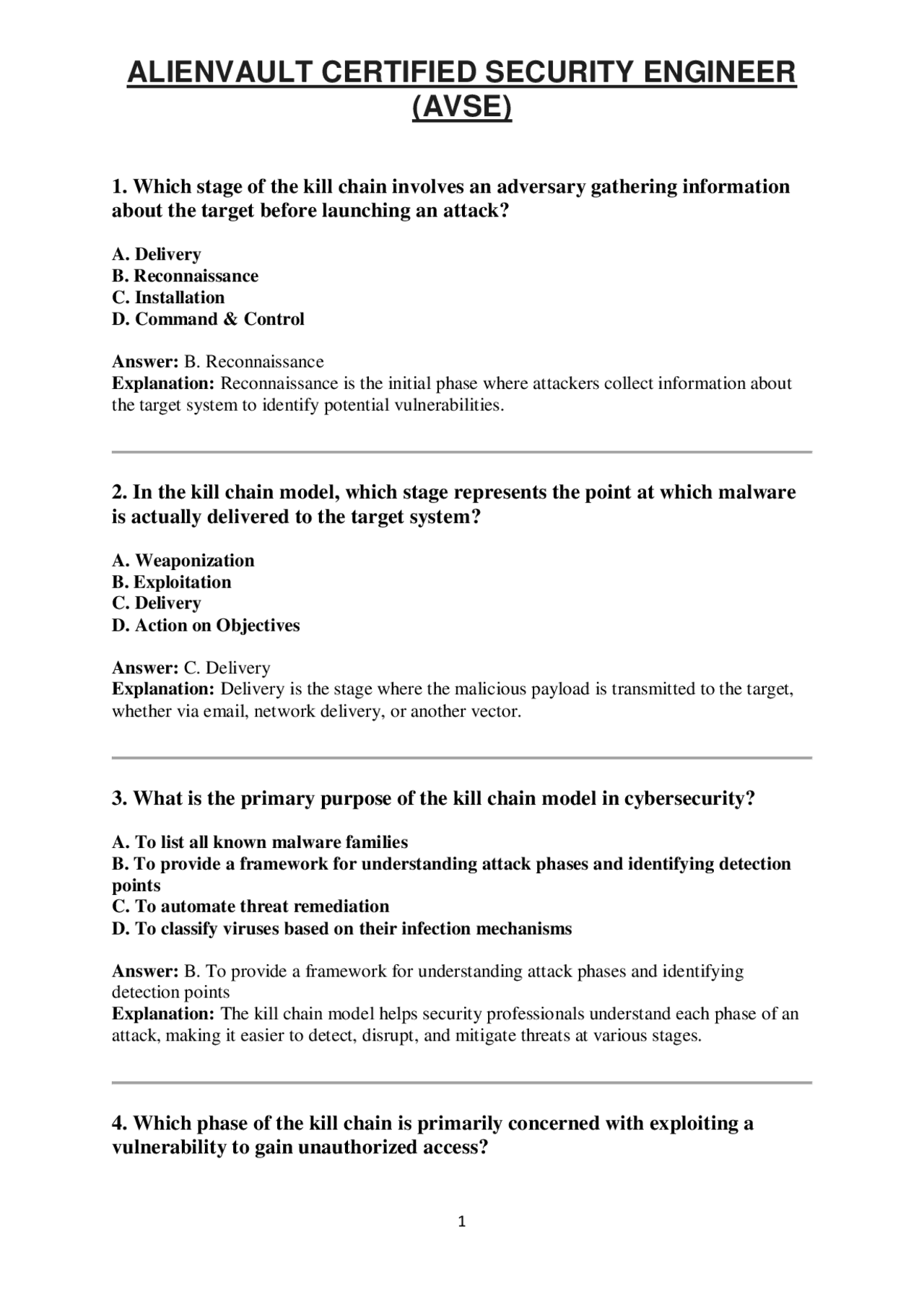 ALIENVAULT CERTIFIED SECURITY ENGINEER (AVSE) | Exams Technology | Docsity