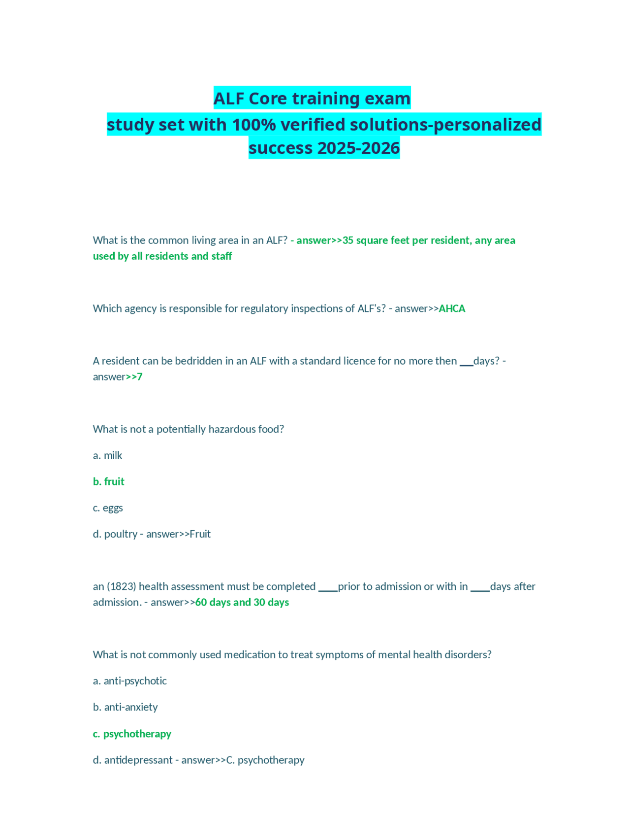 ALF Core training exam study set with 100% verified solutions ...