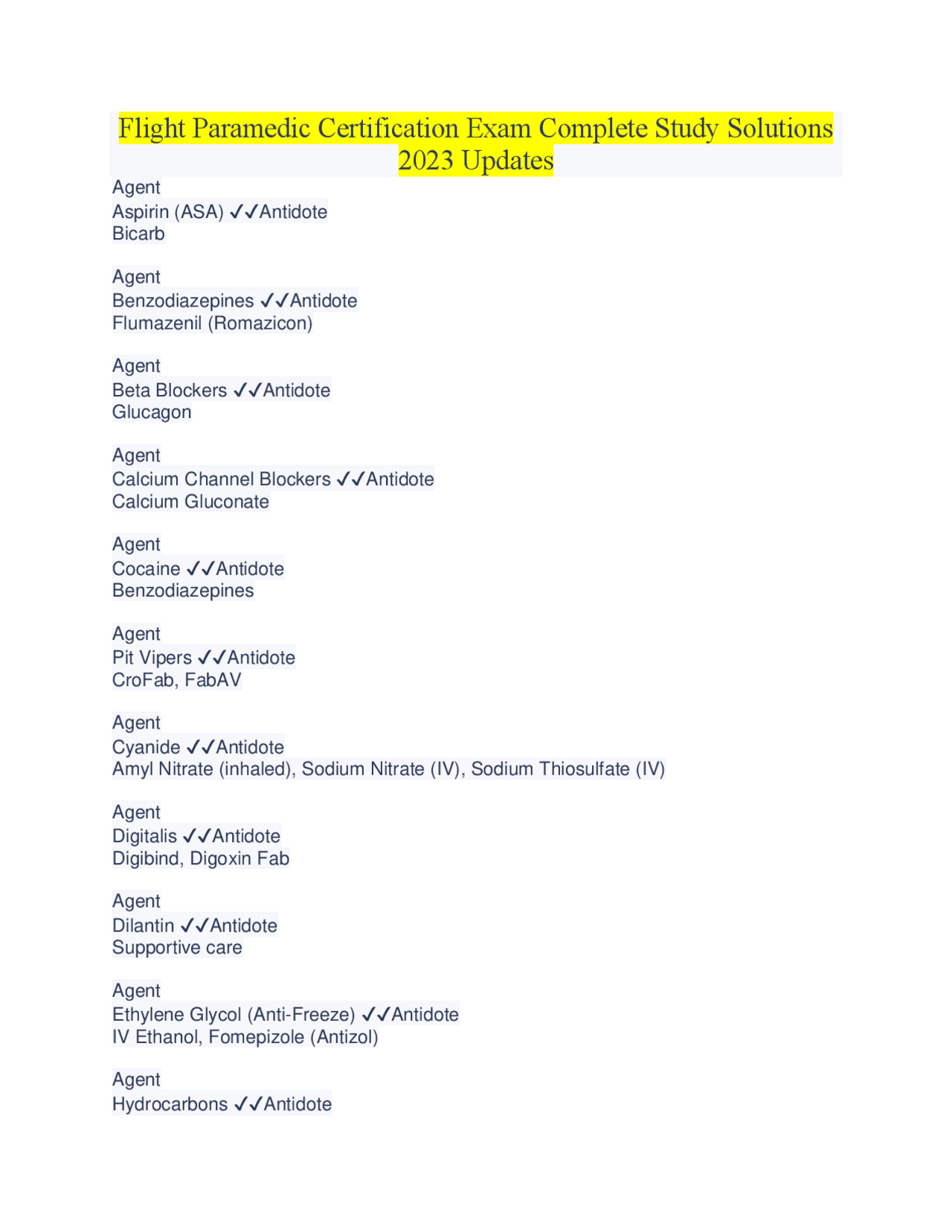 Flight Paramedic Certification Exam Complete Study Solutions | Exams ...