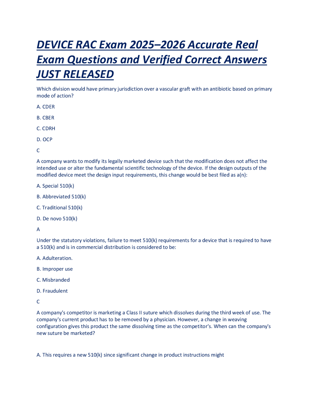 DEVICE RAC Exam 2025–2026 Accurate Real Exam Questions and Verified ...