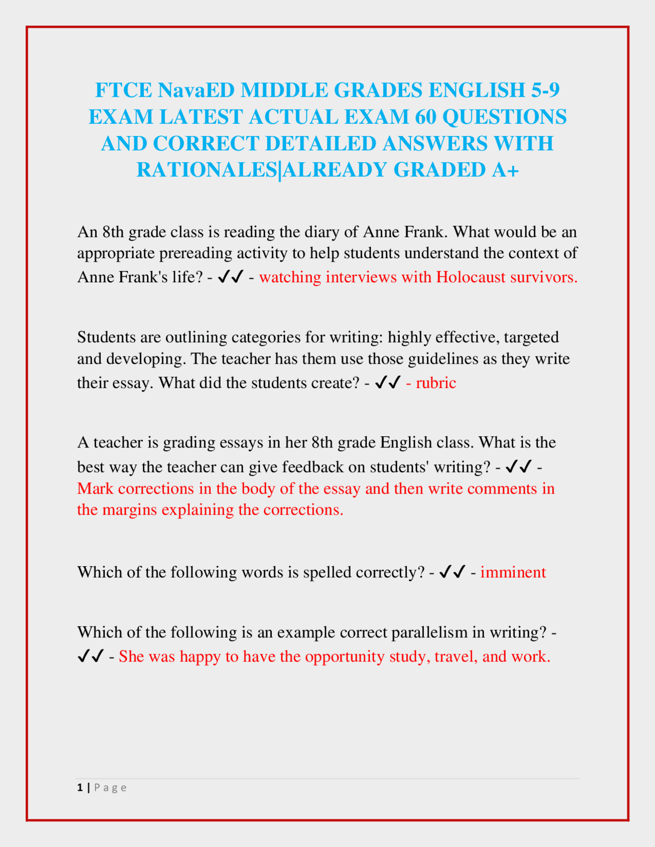 FTCE Middle Grades English 5–9 | NavaED Prep Guide | 60 Practice ...