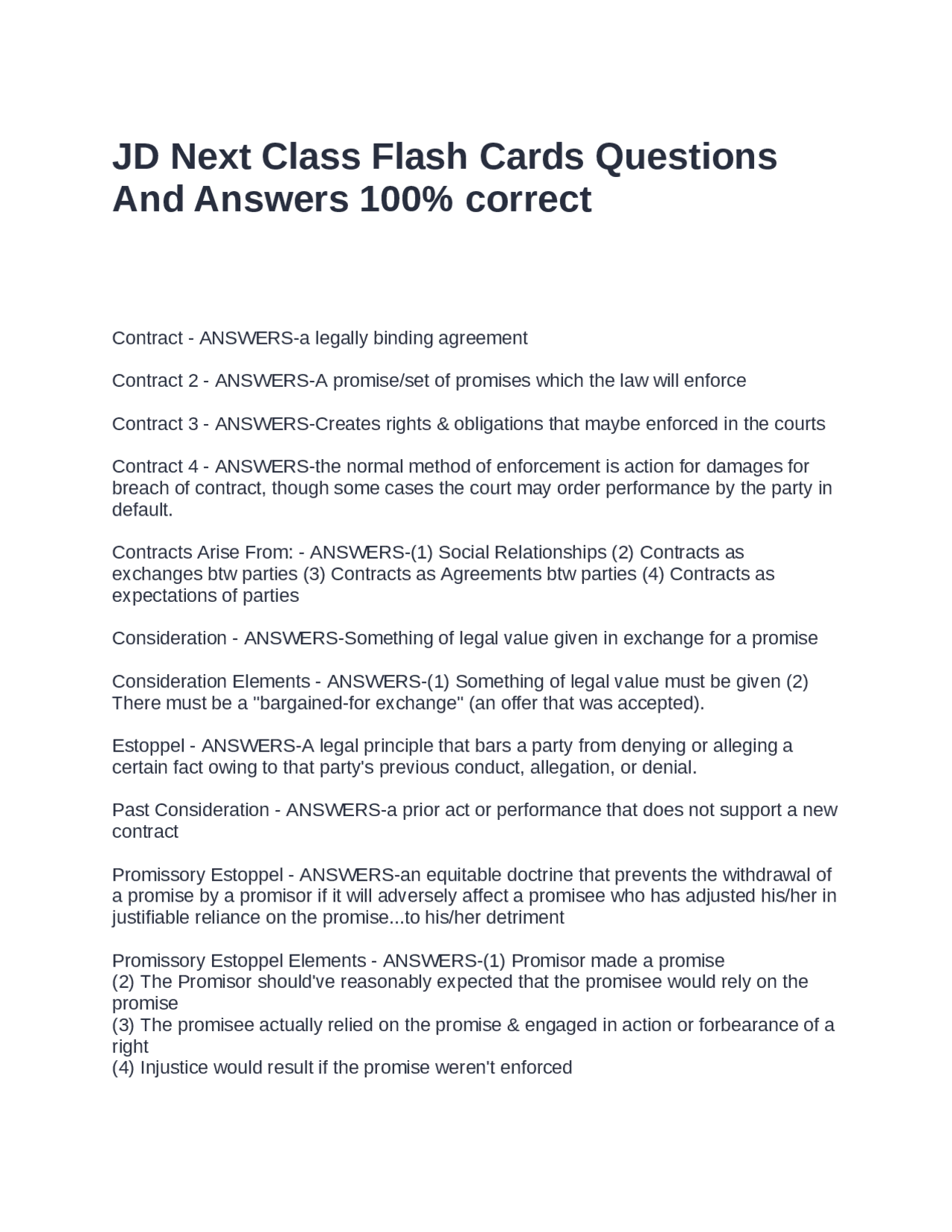 JD Next Class Flash Cards Questions And Answers 100% correct | Exams ...