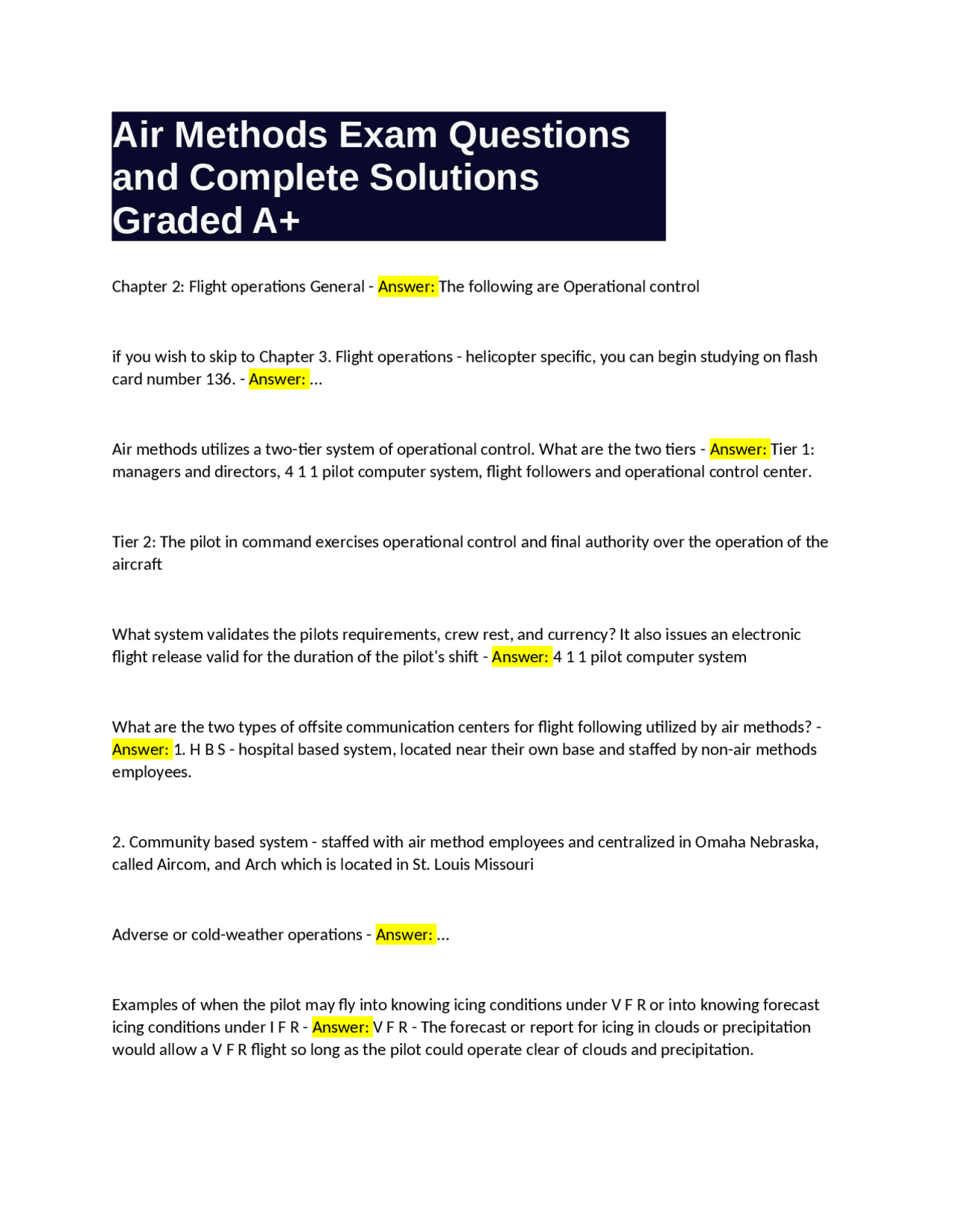 Air Methods Exam Questions and Complete Solutions Graded A+ | Exams ...