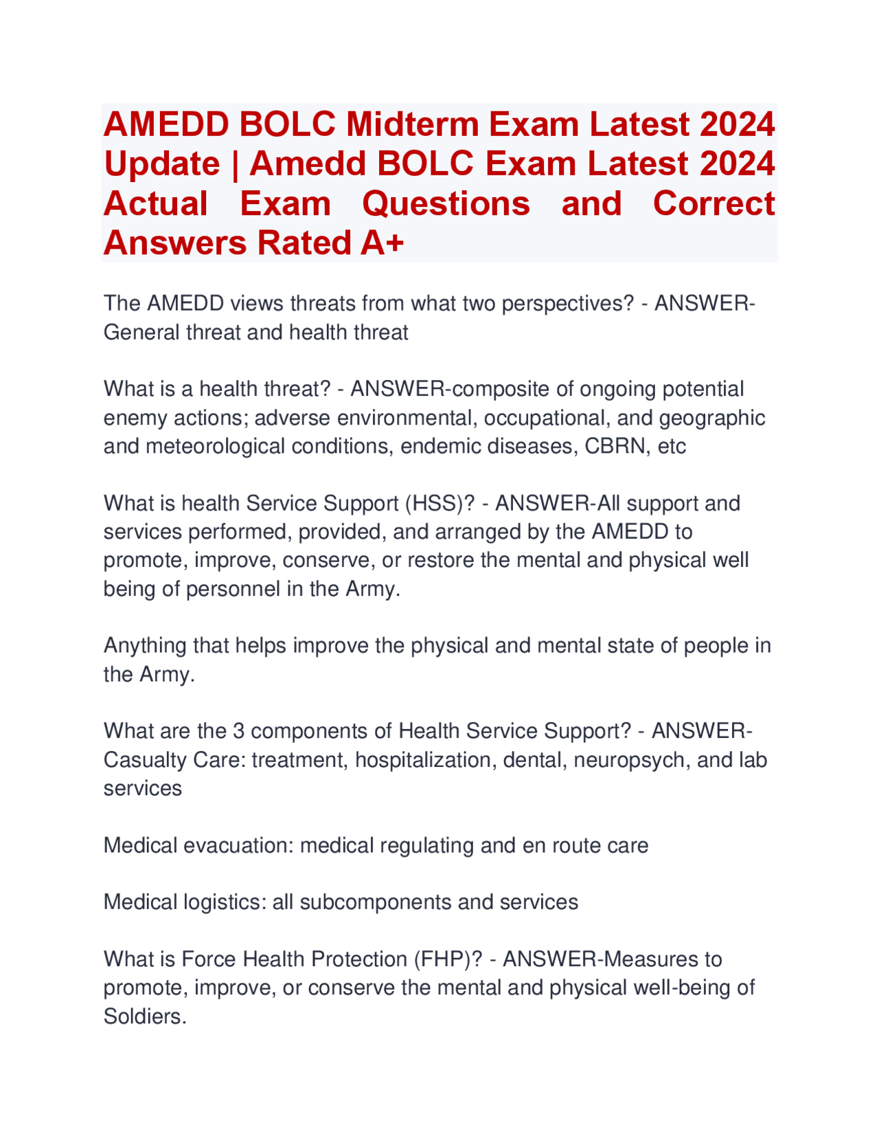 AMEDD BOLC Midterm Exam Latest 2024 Update | Amedd BOLC Exam Latest ...