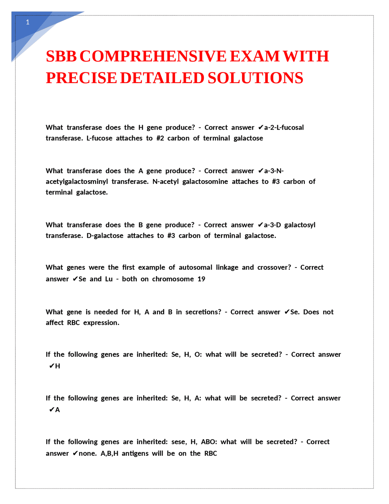 SBB COMPREHENSIVE EXAM (309 QUESTIONS) WITH PRECISE DETAILED SOLUTIONS ...