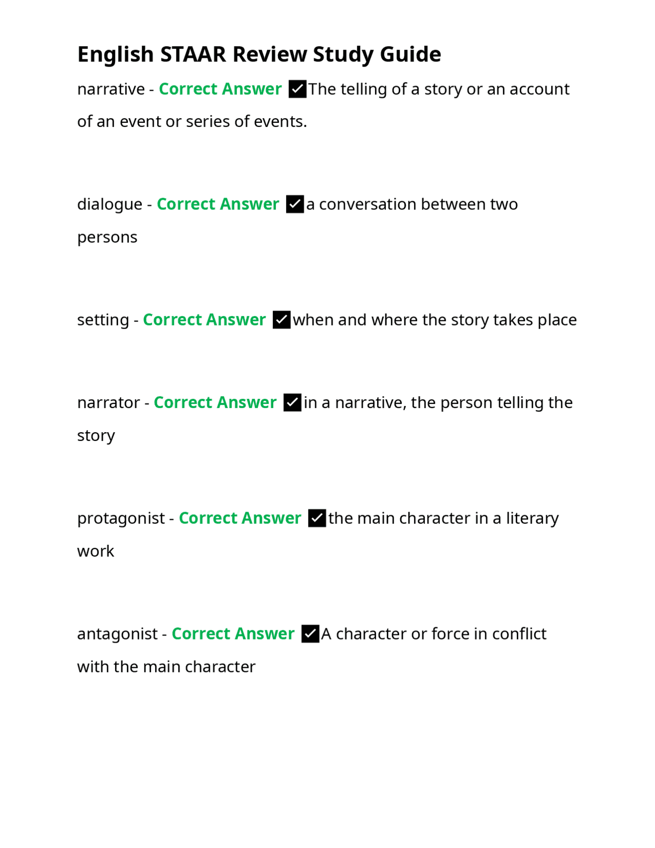 English STAAR Review Study Guide | Exams English Literature | Docsity