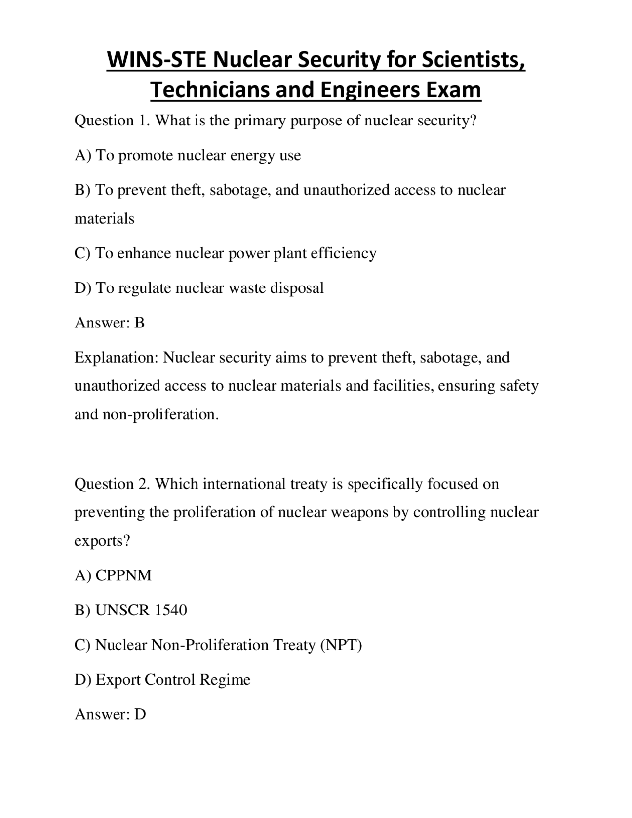WINS-STE Nuclear Security for Scientists, Technicians and Engineers ...