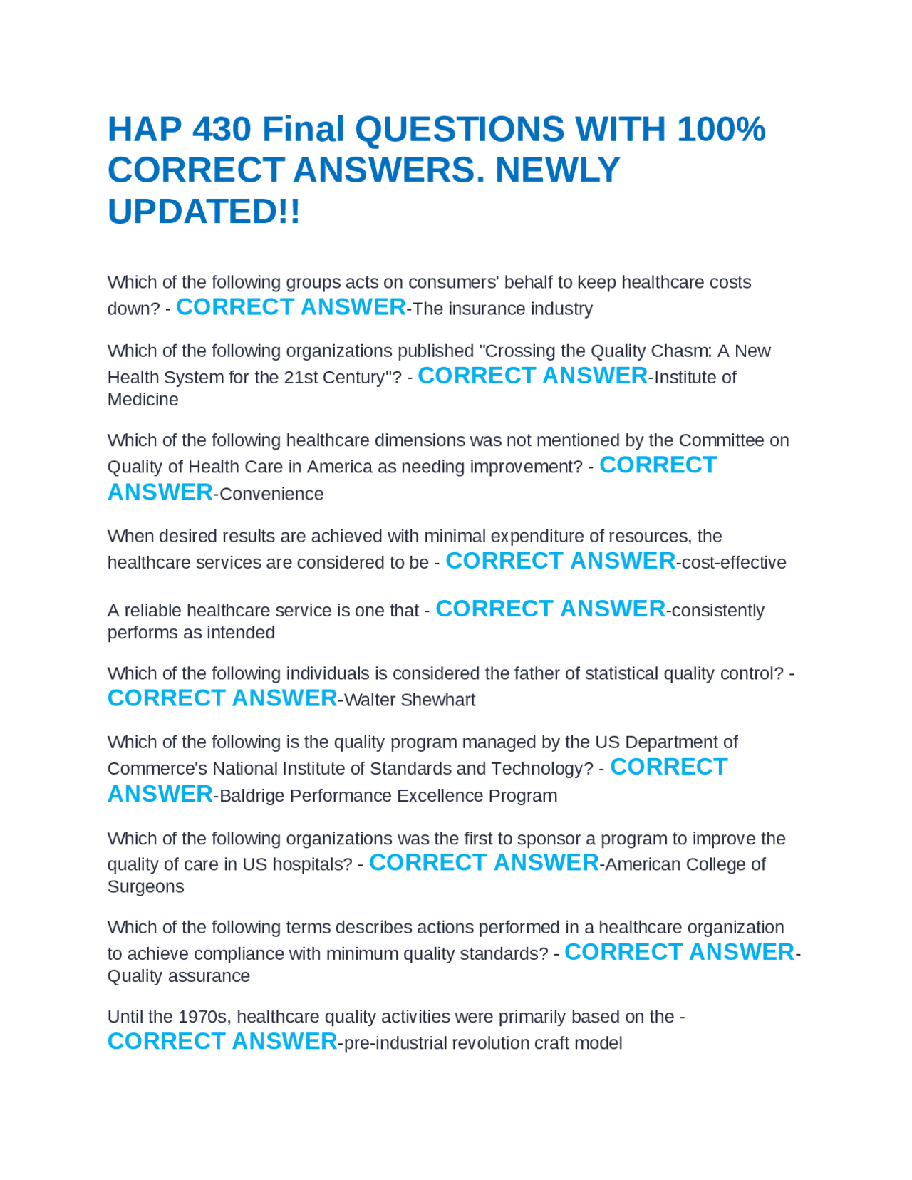 Healthcare Quality Management: Questions and Answers | Exams Nursing ...