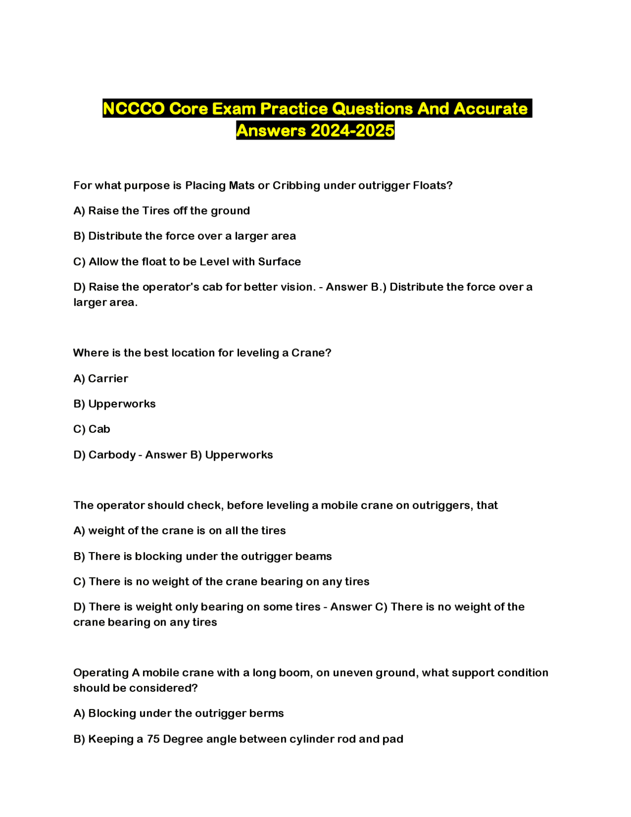 NCCCO Core Exam Practice Questions And Accurate Answers 2024-2025 ...