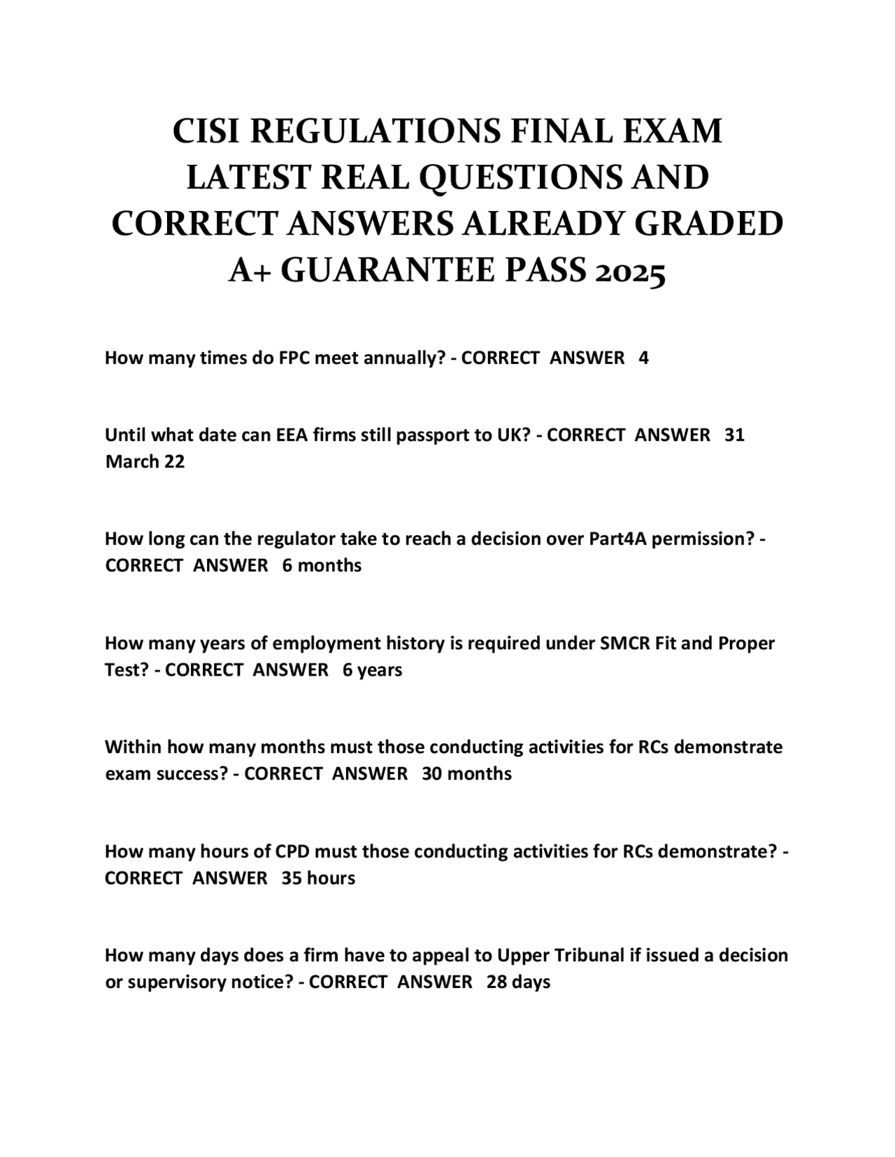 CISI REGULATIONS FINAL EXAM LATEST REAL QUESTIONS AND CORRECT ANSWERS ...