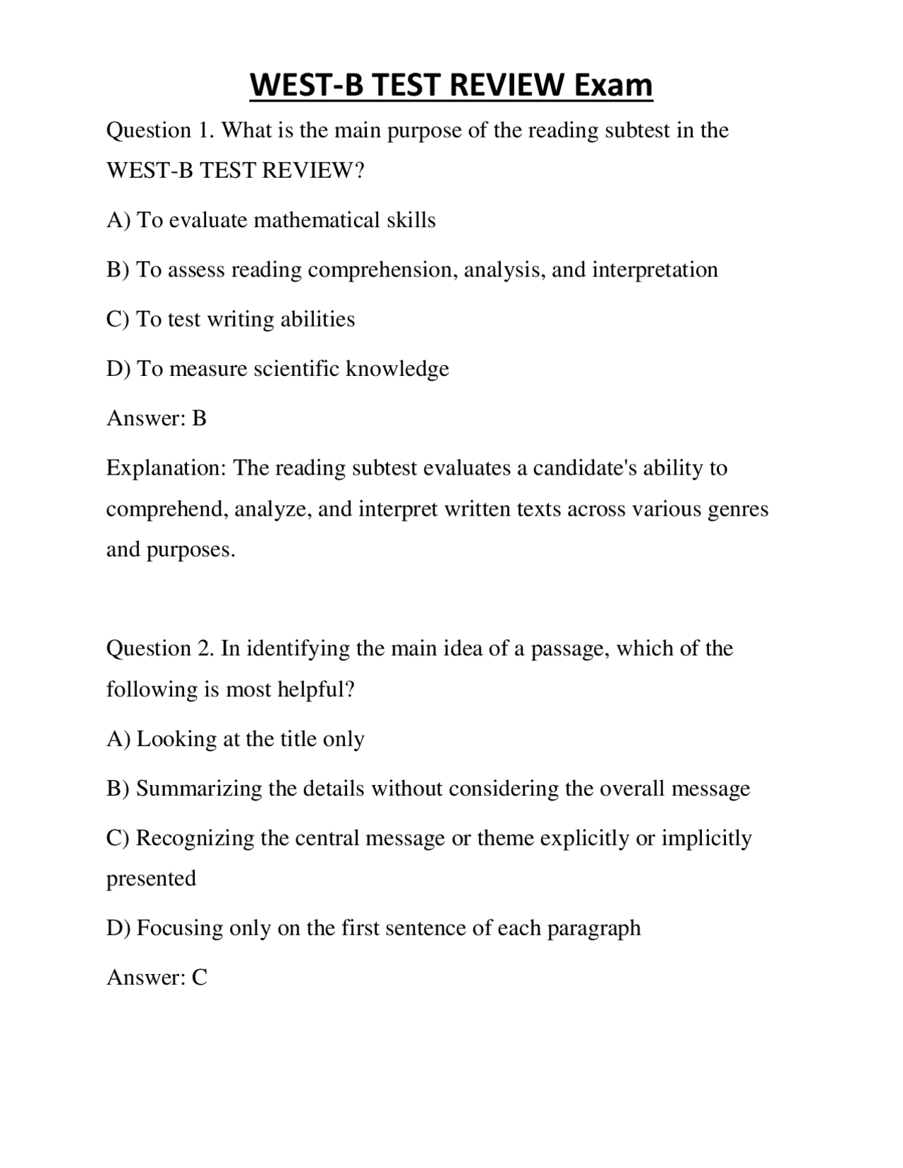 WEST-B TEST REVIEW Exam | Exams Technology | Docsity