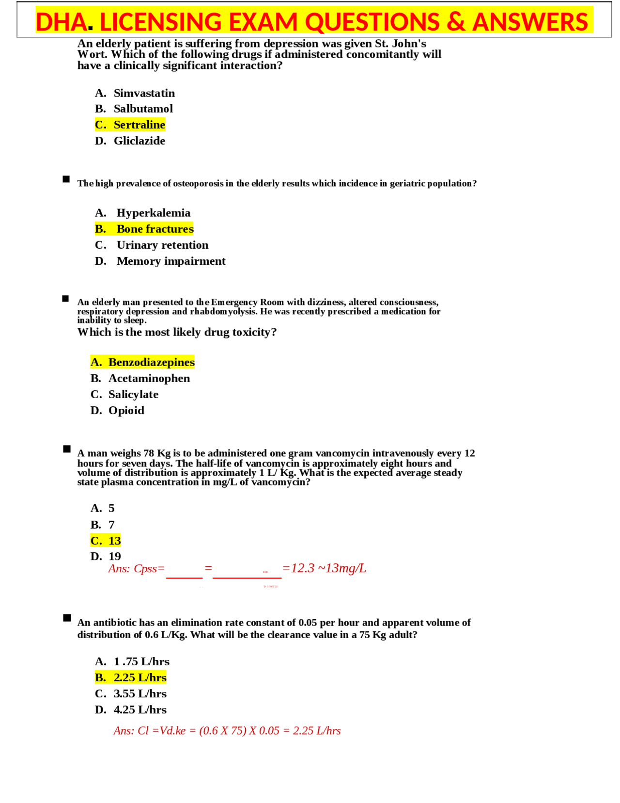 DHA LICENSING EXAM QUESTIONS & ANSWERS | Exams Nursing | Docsity