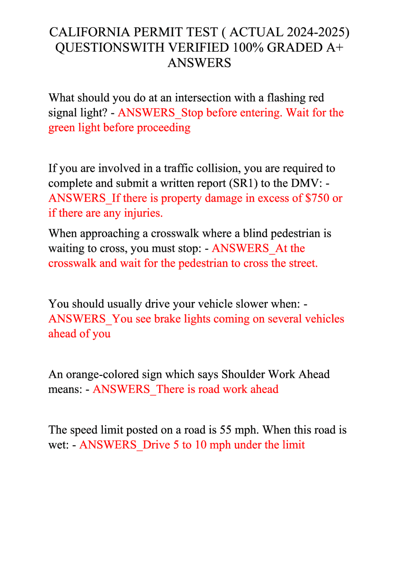 california permit test 2025 COMPLETE EXAM QUESTIONS AND VERIFIED ...