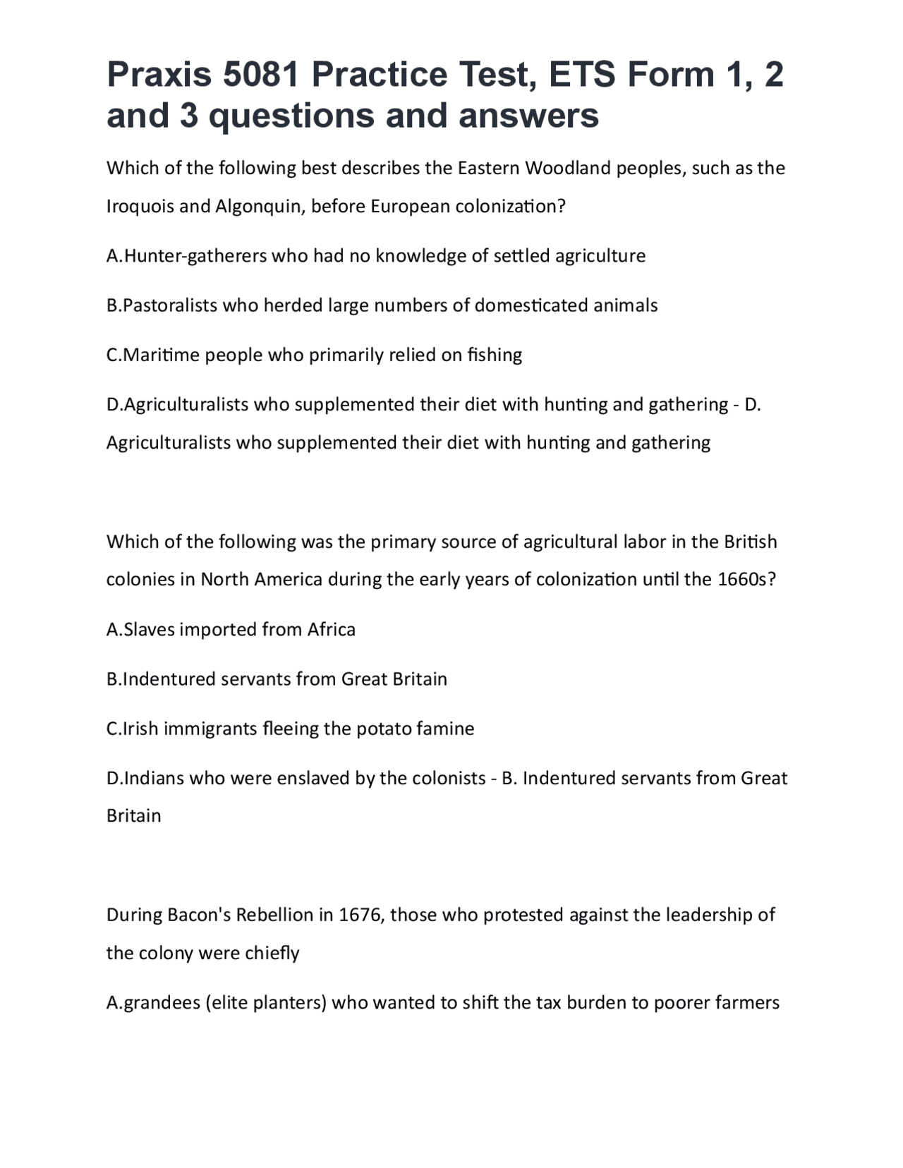 Praxis 5081 Practice Test, ETS Form 1, 2 and 3 questions and answers ...