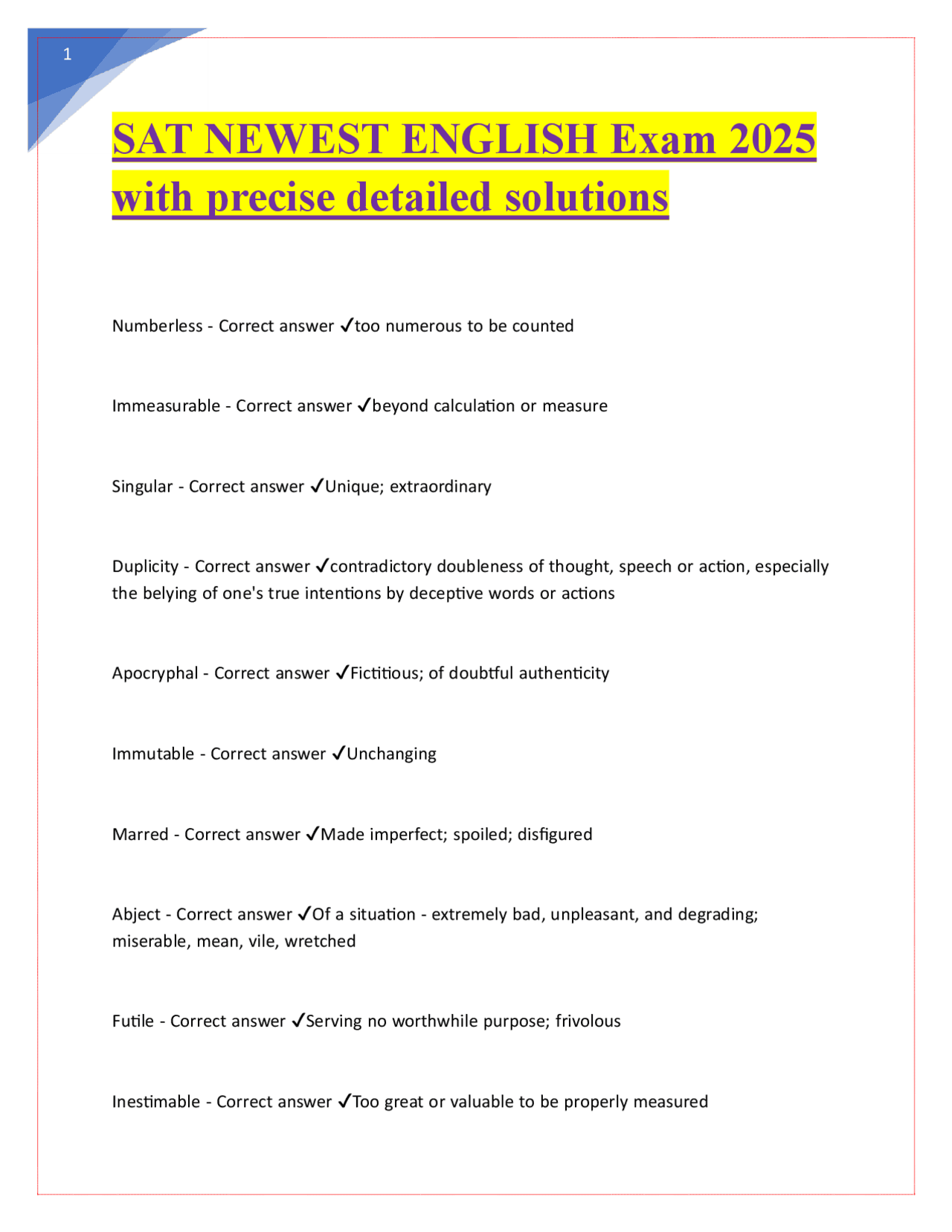 SAT NEWEST ENGLISH Exam 2025 (397 complete questions) with precise ...