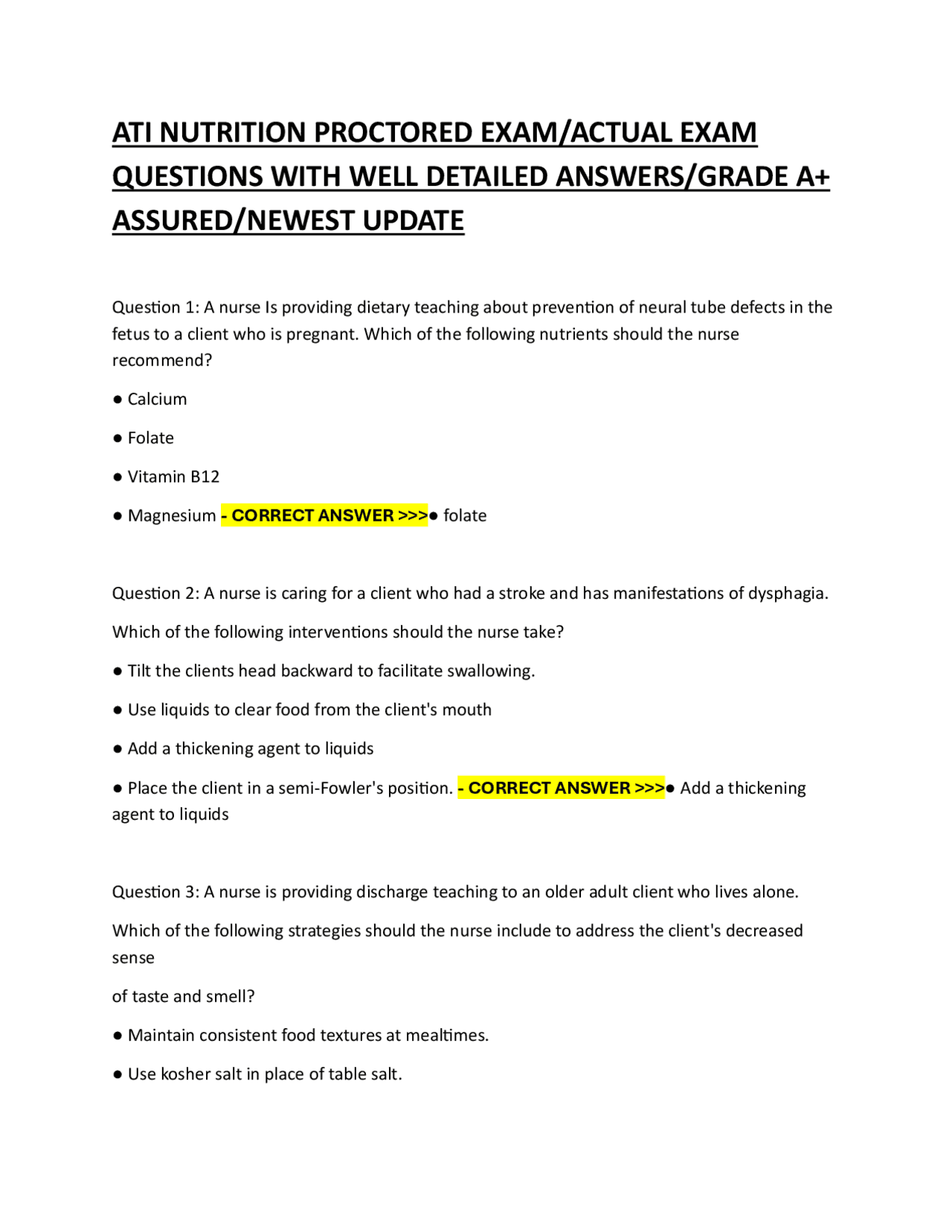 Nutrition Practice Questions and Answers: A Comprehensive Guide for ...